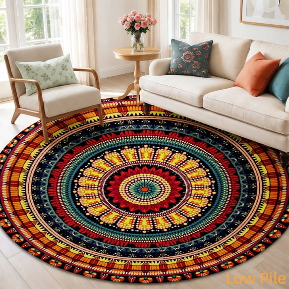 SPXUBZ Bohemian Aztec Geometric Mandala Tribal Circle Pattern Round ...