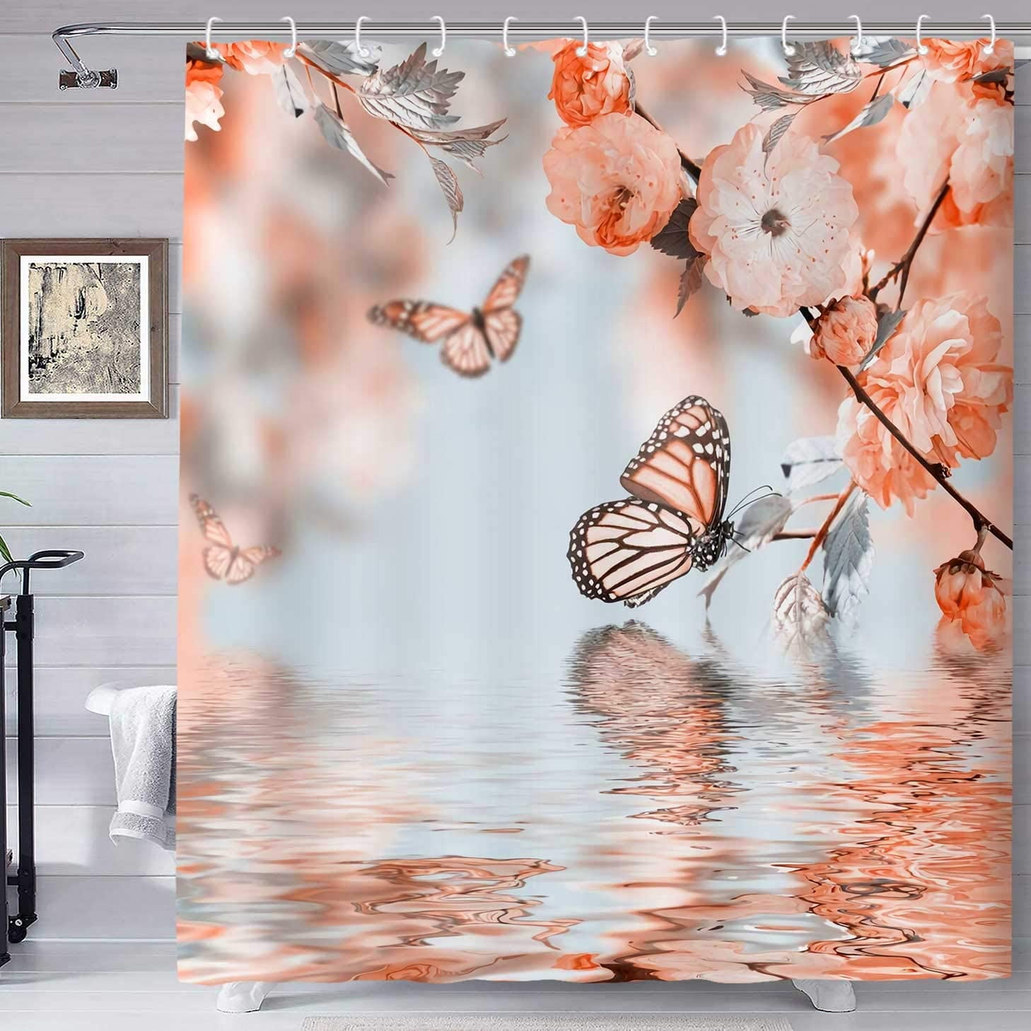 SPXUBZ Butterfly Shower Curtain Butterfly Water Reflection Bathroom ...