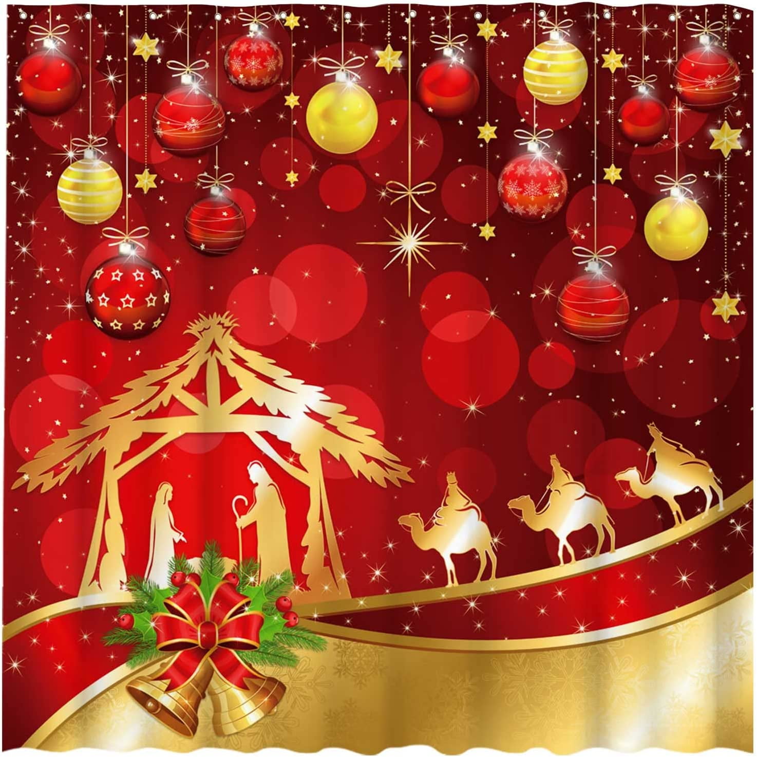 SPXUBZ Christmas Nativity Shower Curtain Set with Hooks Birth of Jesus ...