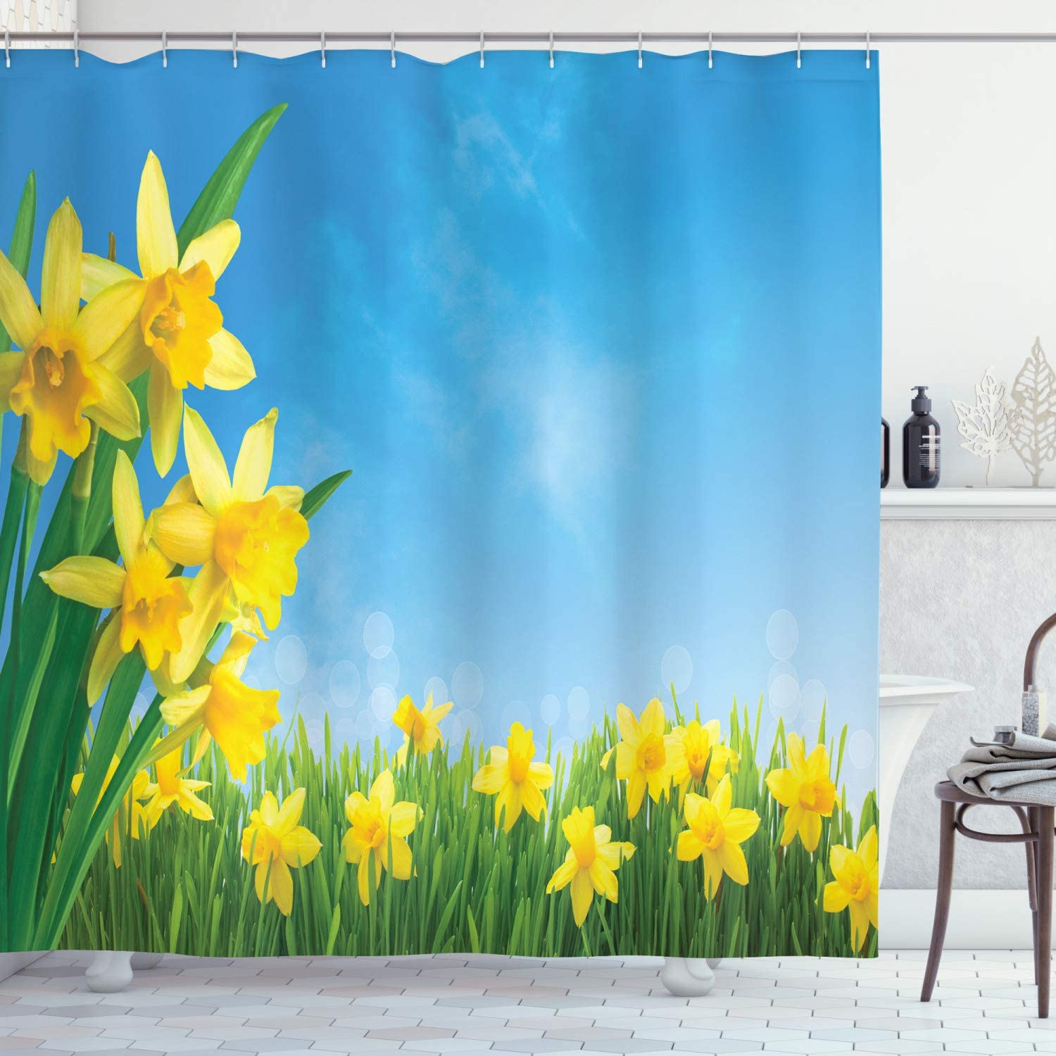 SPXUBZ Daffodils Shower Curtain, Spring Narcissus Flowers in Grass ...