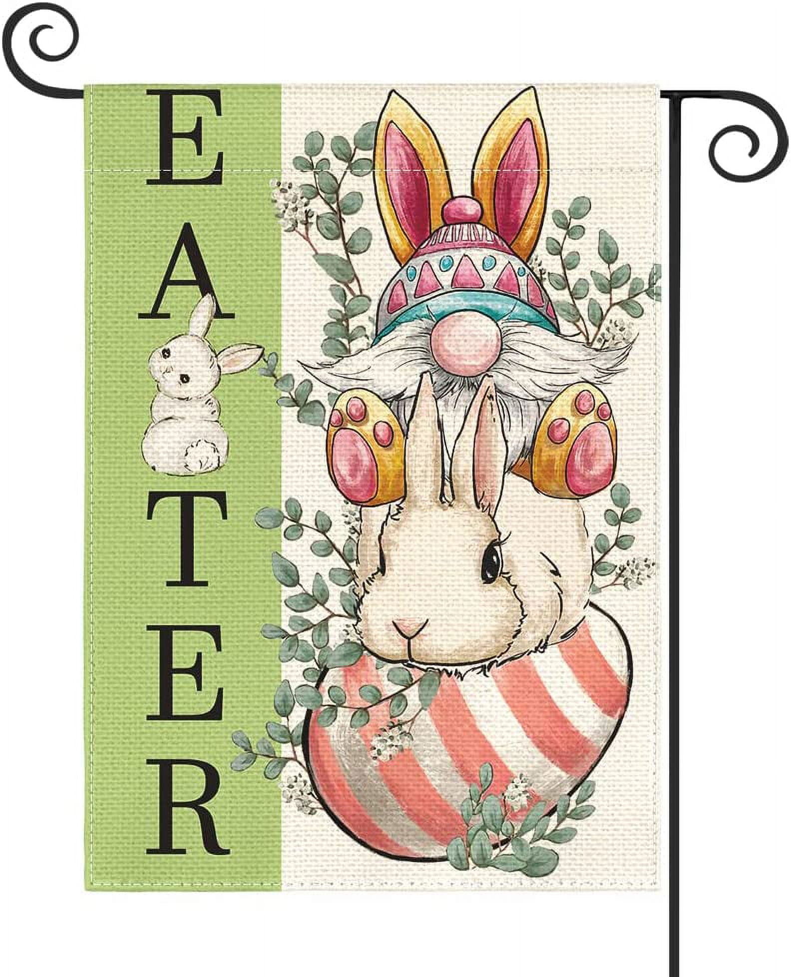 SPXUBZ Easter Bunny Garden Flag Double Sided, Easter Egg Gnome Rabbit ...