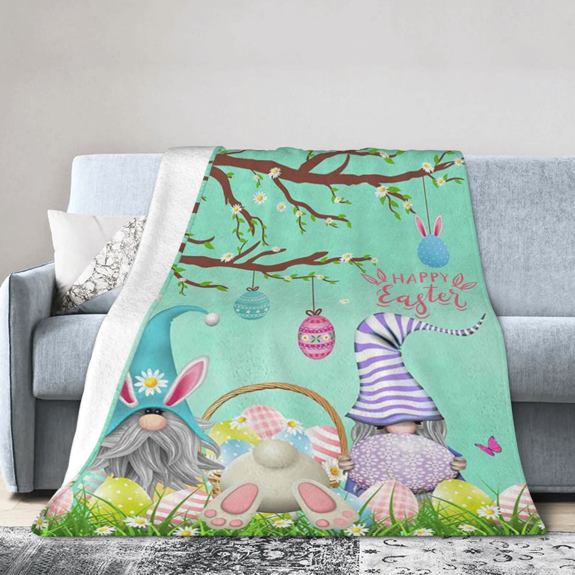 SPXUBZ Easter Day Throw Blanket - Easter Eggs and Gnomes Flannel ...