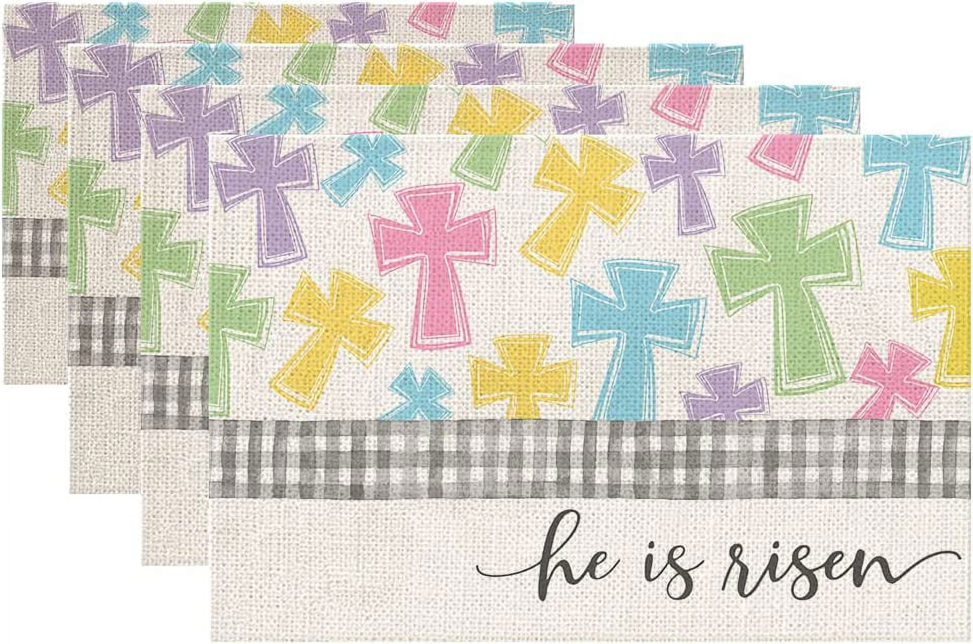 SPXUBZ Easter Placemats, Black and White Plaid Colorful Cross He is ...