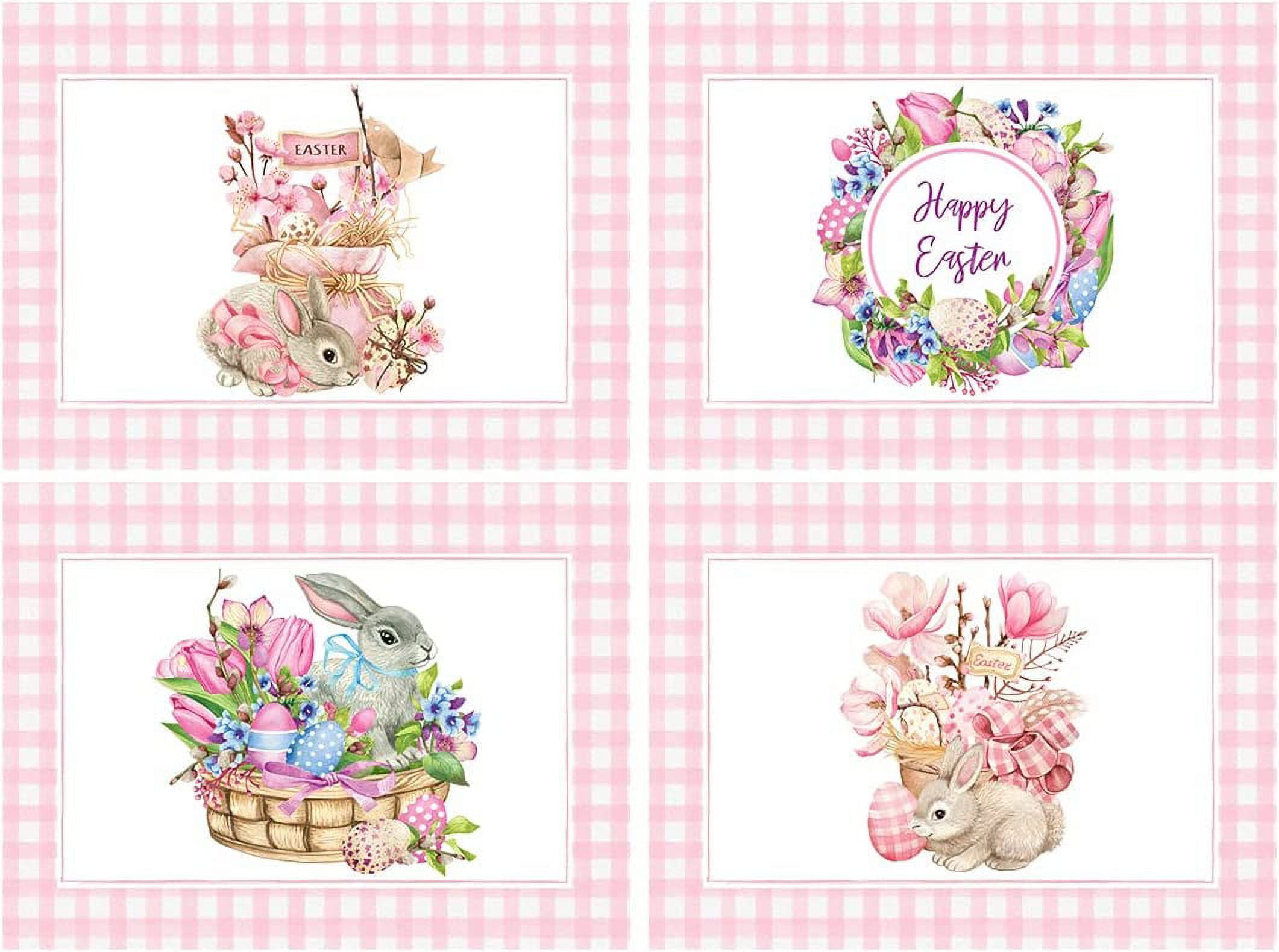 SPXUBZ Easter Placemats, Pink and White Buffalo Plaid Cute Rabbit Egg ...