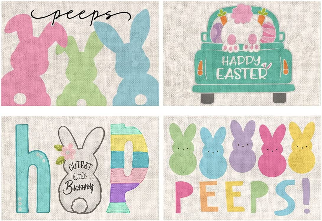 SPXUBZ Easter Placemats, Simple Colorful Bunny Truck 18x12 Inch ...