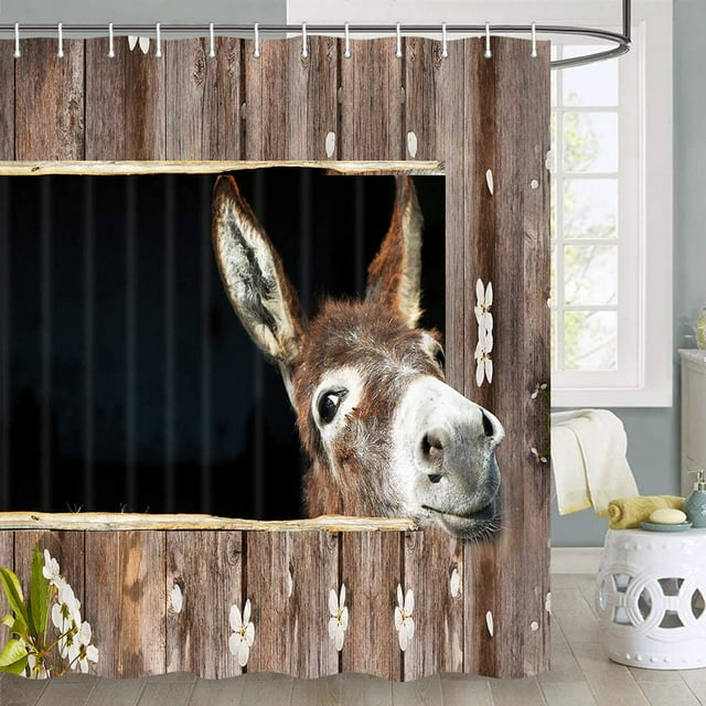 SPXUBZ Funny Donkey Shower Curtains, Farm Animal Donkey Shower Curtain ...