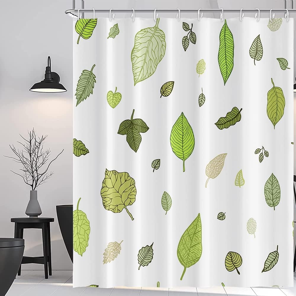 SPXUBZ Green Leaf Shower Curtain Set with Hooks Nature Green Leaves Art ...