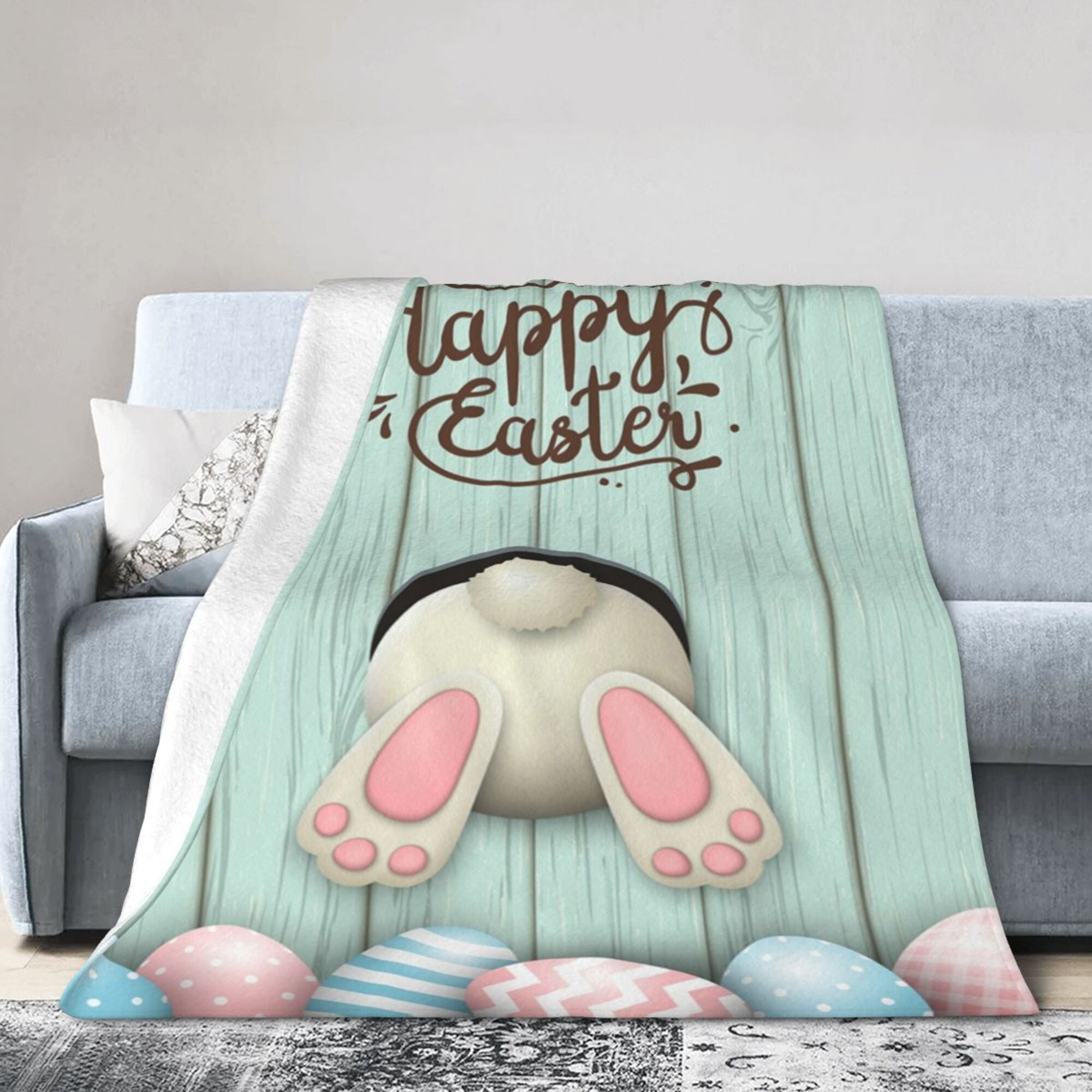 SPXUBZ Happy Easter Bunny Eggs Throw Blanket for Couch Bed Sofa ...