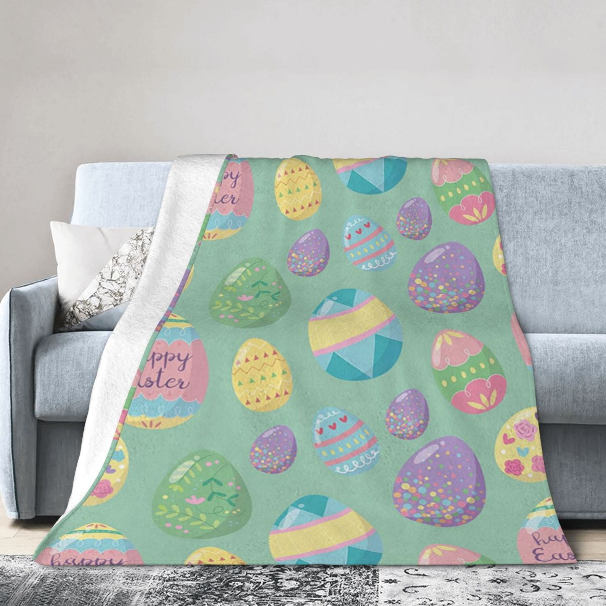 SPXUBZ Happy Easter Throw Blanket - Easter Day Colorful Eggs Flannel ...