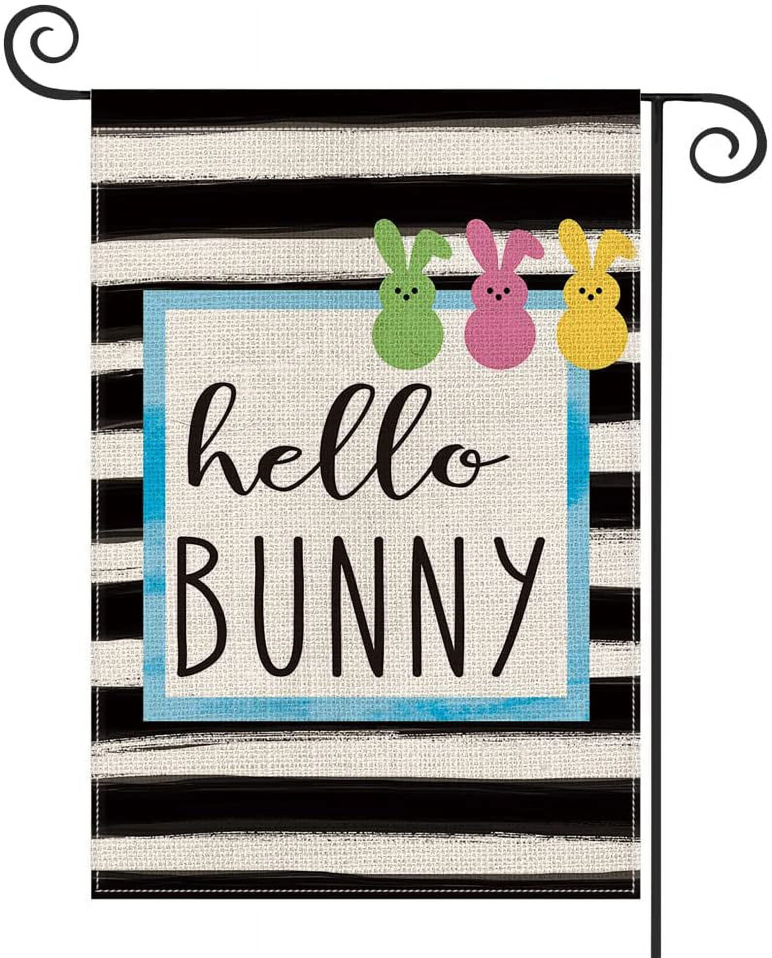 SPXUBZ Hello Watercolor Stripes Bunny Garden Flag Double Sided, Spring ...