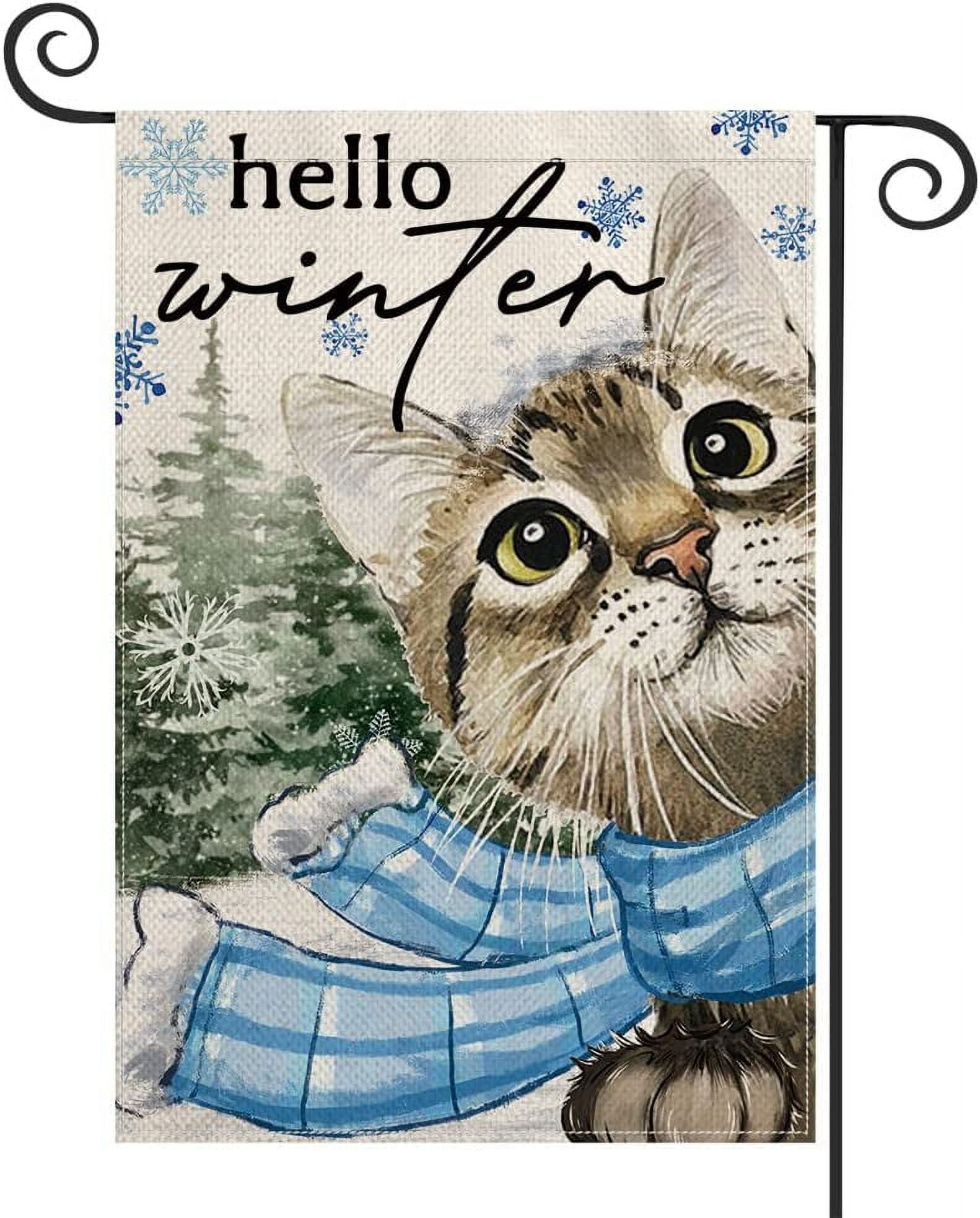 SPXUBZ Hello Winter Cat Snow Garden Flag, Seasonal Holiday Farmhouse ...