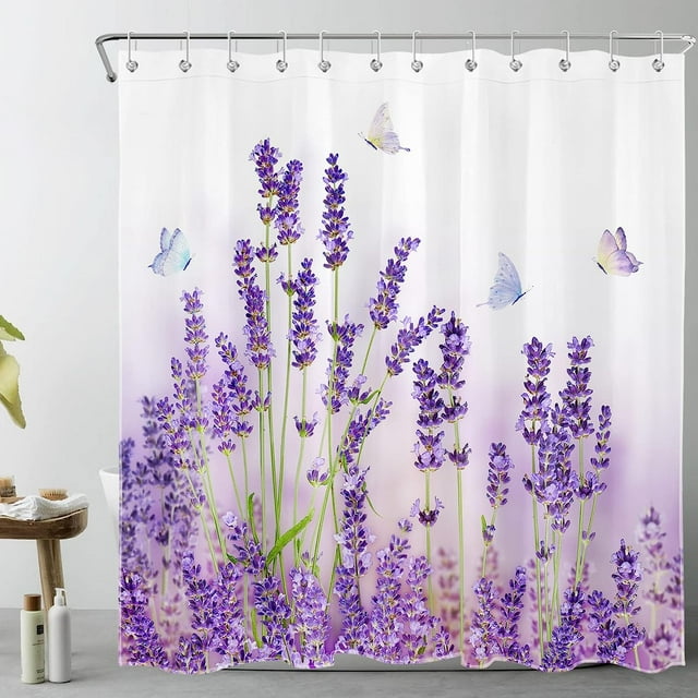 SPXUBZ Lavender Flower Shower Curtain Purple Floral with Butterfly ...