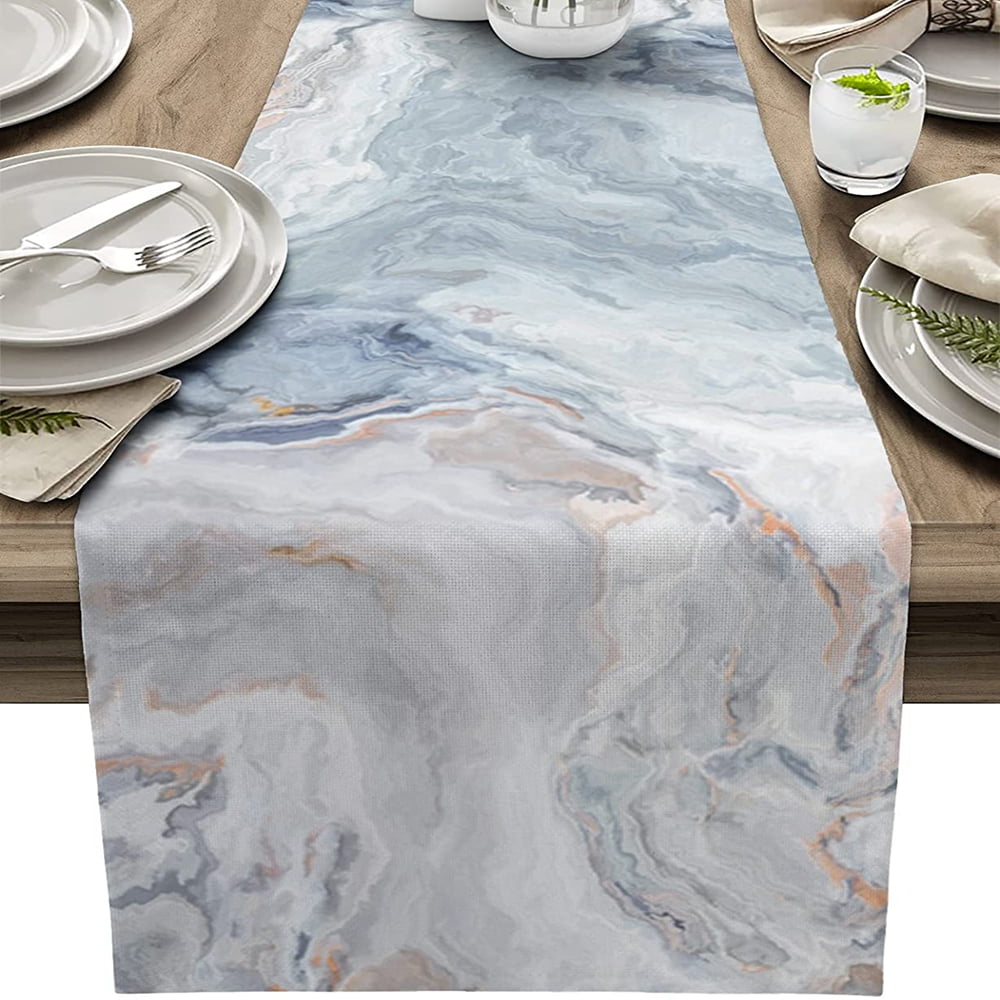Marble Agate Table Runner, 13"x72", Textured Burlap, Abstract Design ...