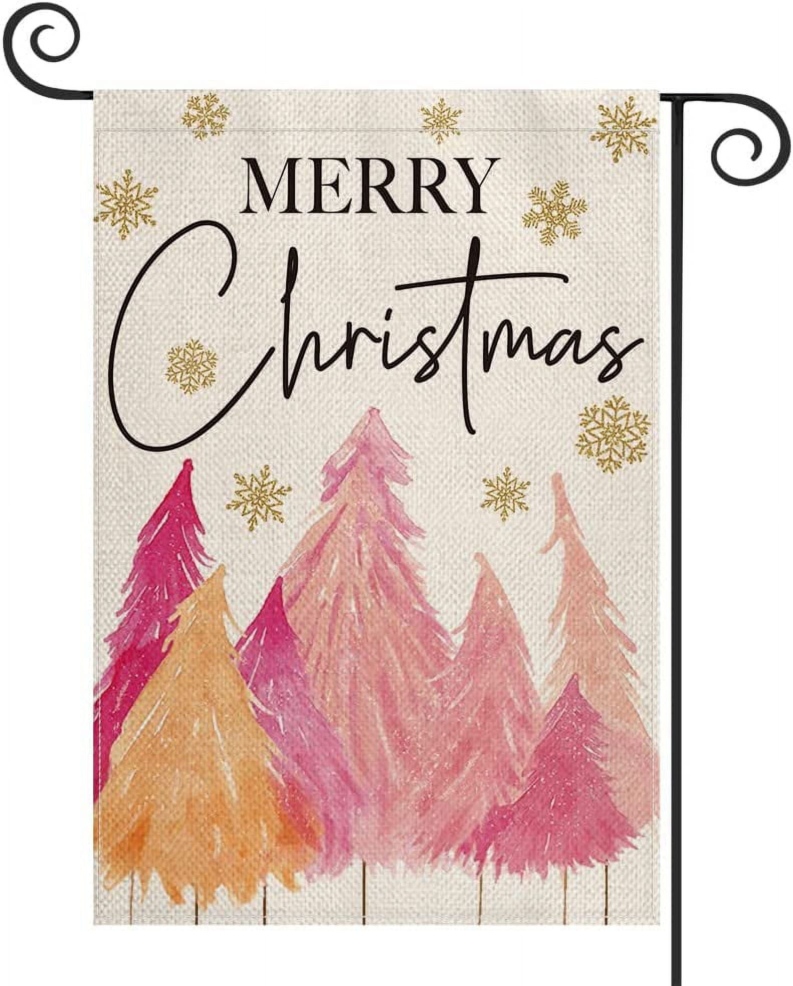 SPXUBZ Pink Christmas Trees Snowflake Garden Flag Double Sided, Merry ...