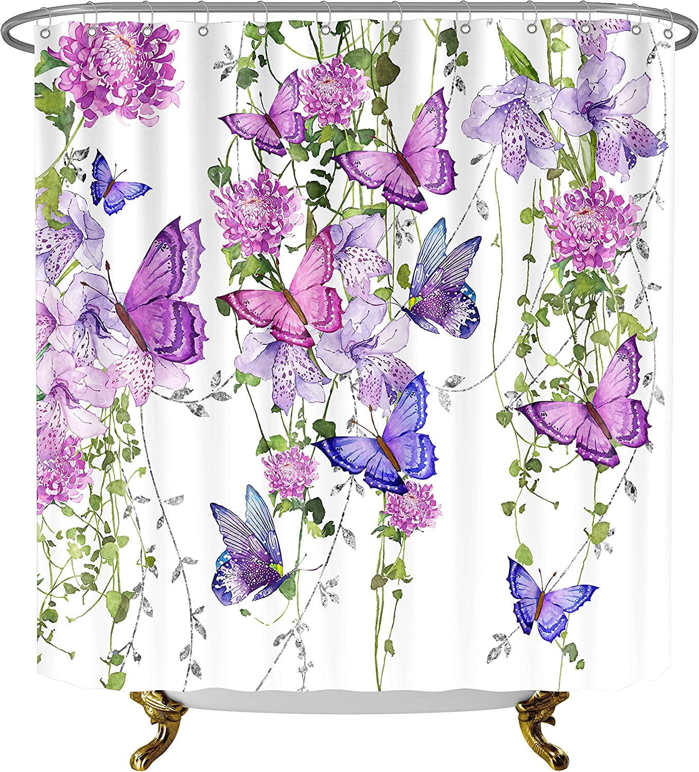 SPXUBZ Purple Butterfly Shower Curtains for Bathroom, Spring Shower ...