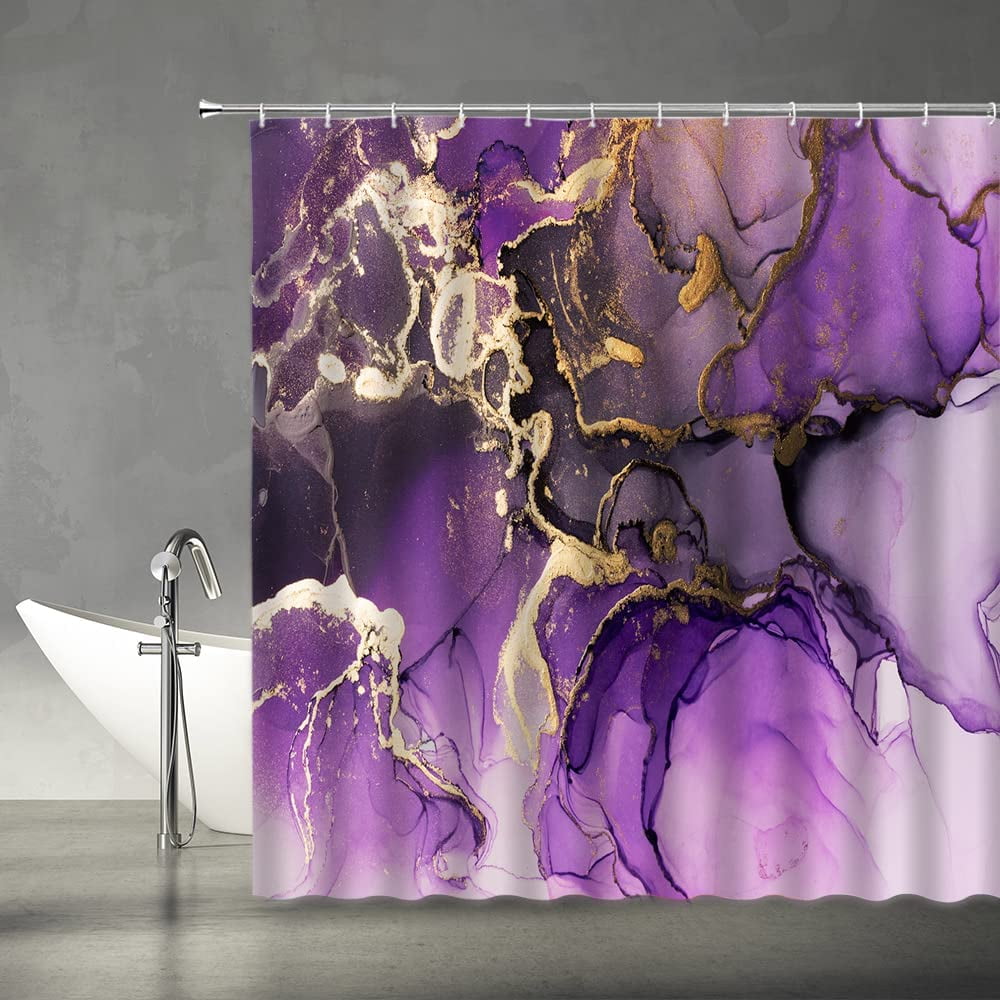 Spxubz Purple Marble Shower Curtain Lavender Ombre Abstract Art