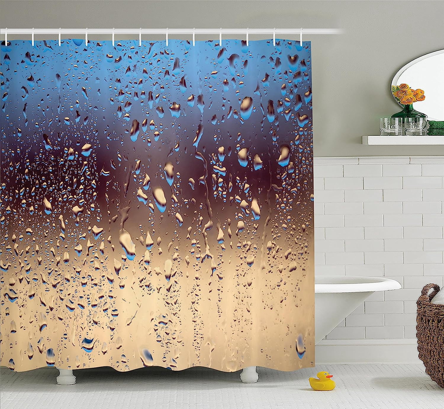 SPXUBZ Rain Shower Curtain, Close up Rain Drops on Glass Natural Sprays ...
