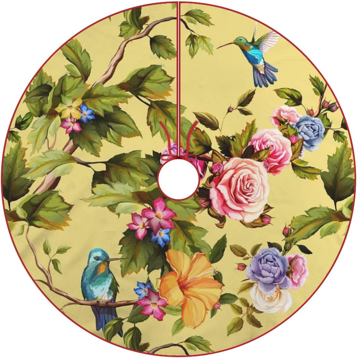 SPXUBZ Retro Hummingbirds Watercolor Christmas Tree Skirt Large Round spxubz-retro-hummingbirds-watercolor-christmas-tree-skirt-large-round
