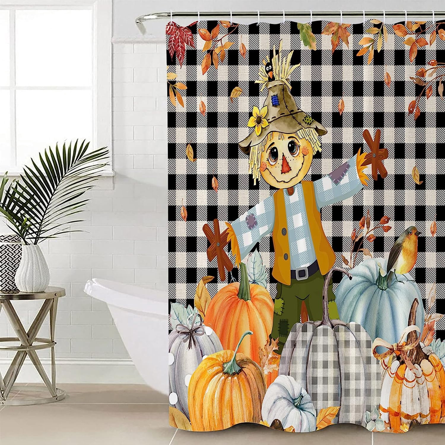 SPXUBZ Shower Curtains for Bathroom, Thanksgiving Scarecrow Pumpkin ...