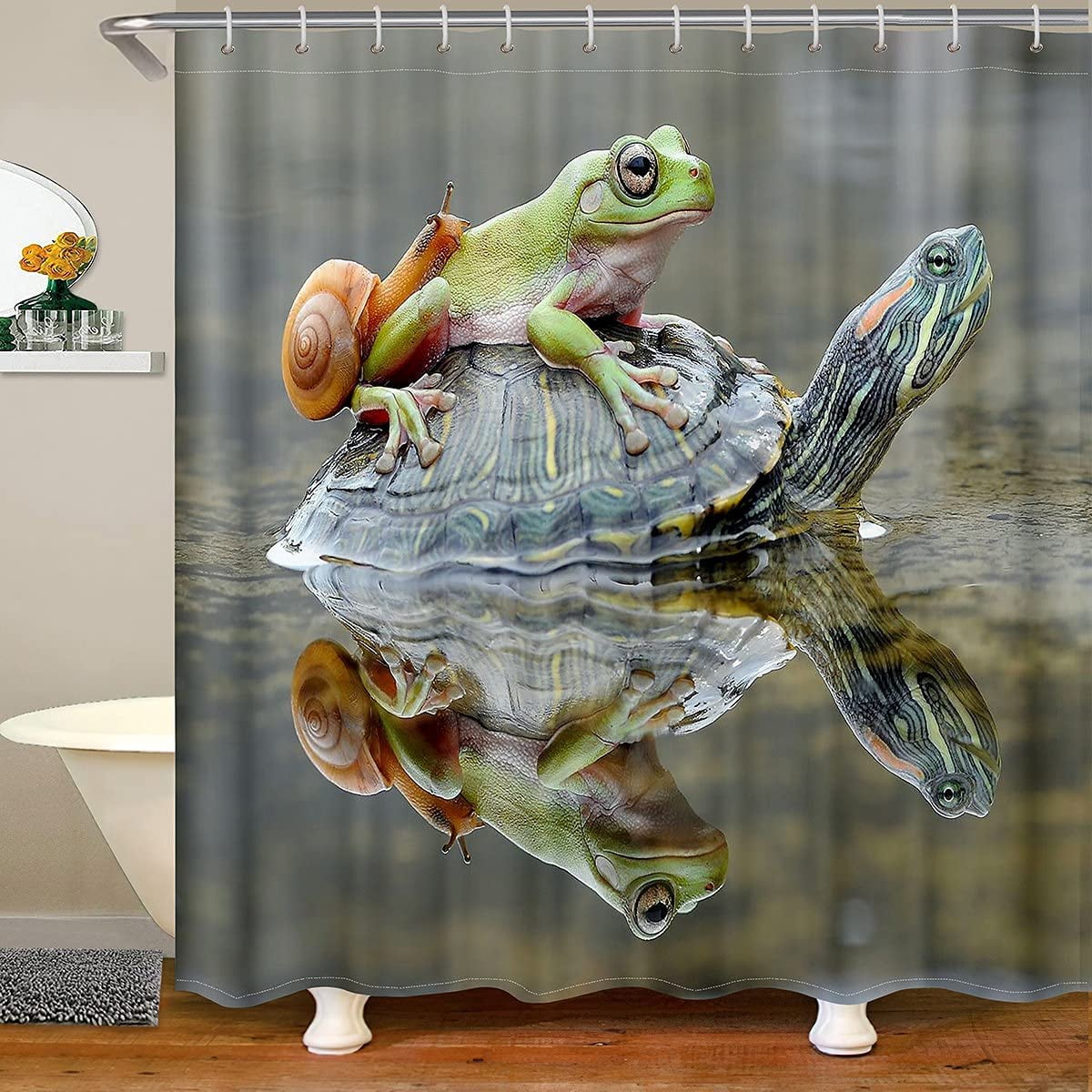 SPXUBZ Snail Frog Turtle Shower Curtain Kids Teens Summer Water Bath ...