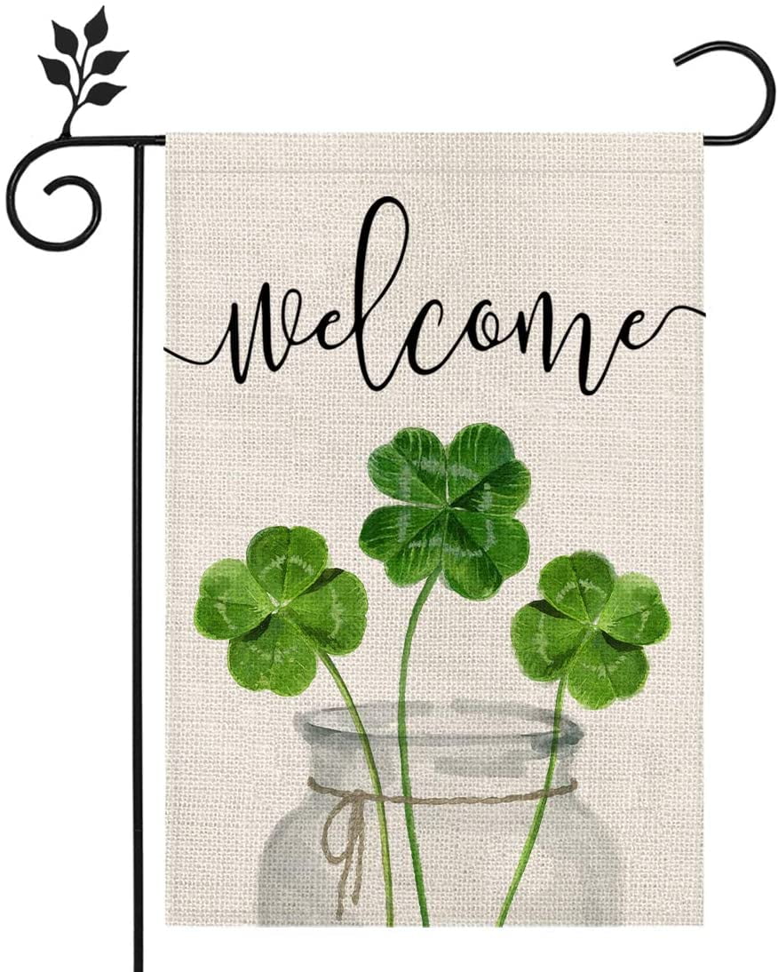 SPXUBZ St Patricks Day Garden Flag 12×18 Inch Shamrock Welcome Vertical ...