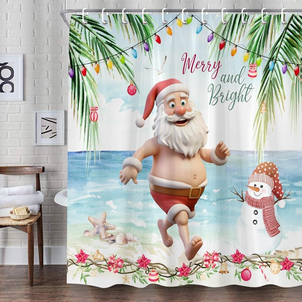 SPXUBZ Summer Gnome Shower Curtain Crazy Santa Claus Streaking Xmas ...
