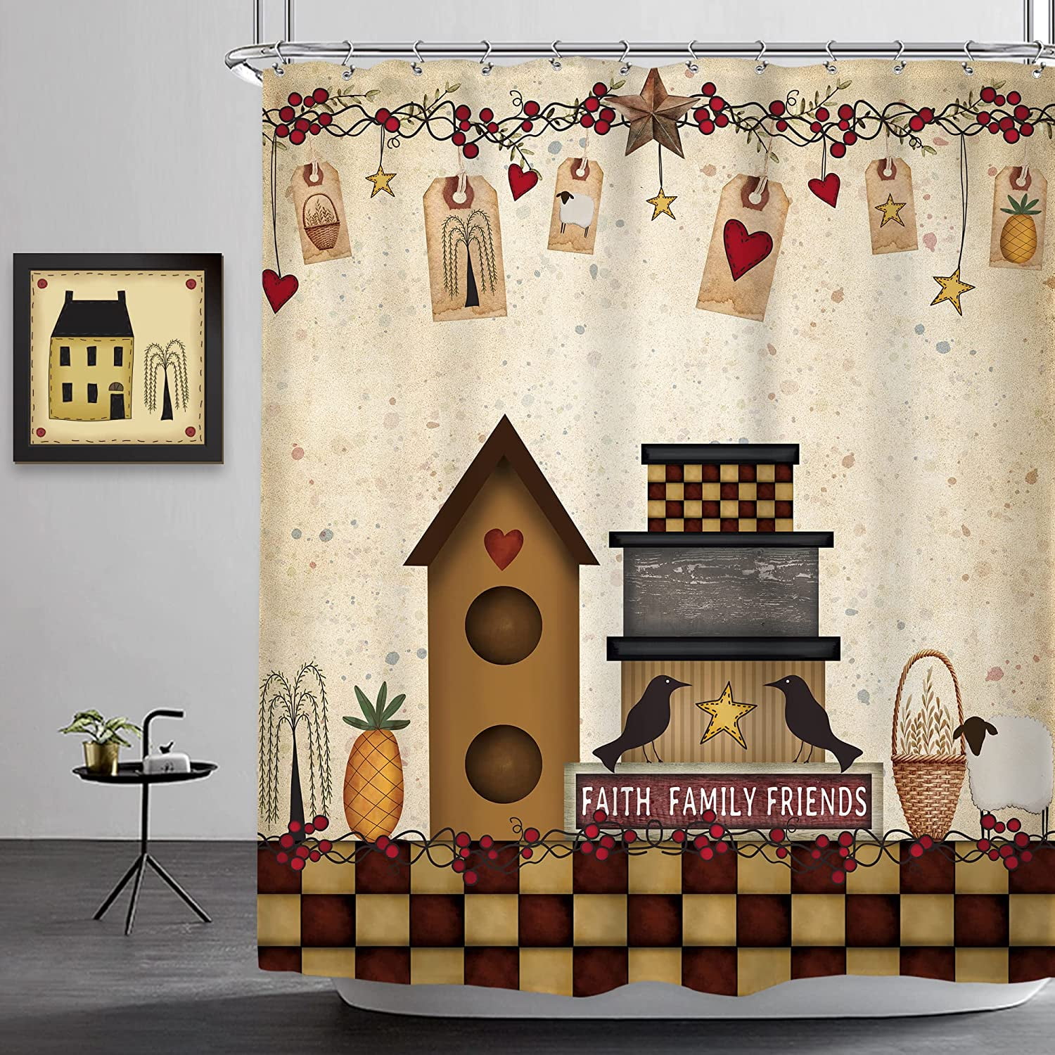 SPXUBZ Vintage Rustic Country Shower Curtain 72x72 inch Primitive Faith ...