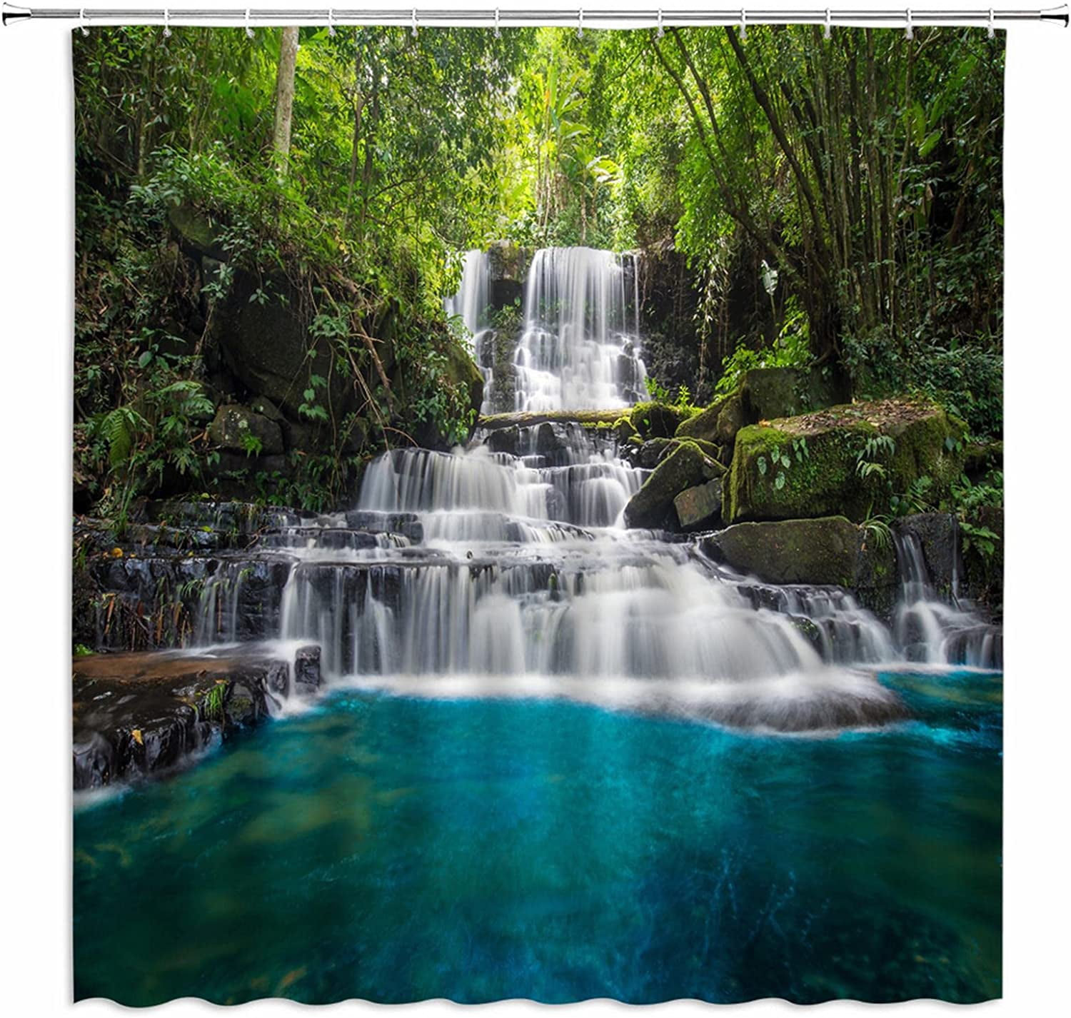 SPXUBZ Waterfall Shower Curtain Forest Lake Natural Tropical Rainforest ...