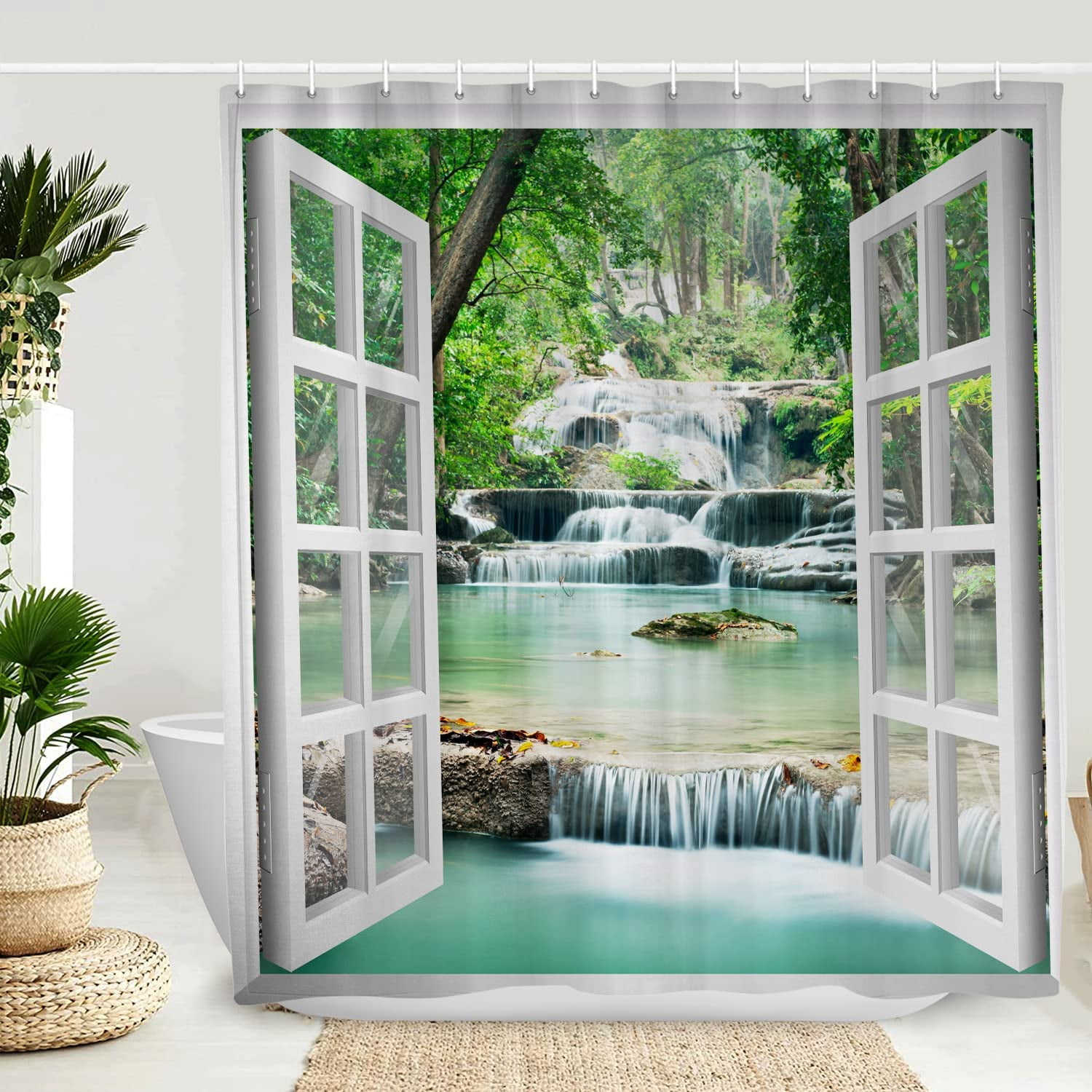 SPXUBZ Waterfall Shower Curtain Natural Landscape Shower Curtain White ...