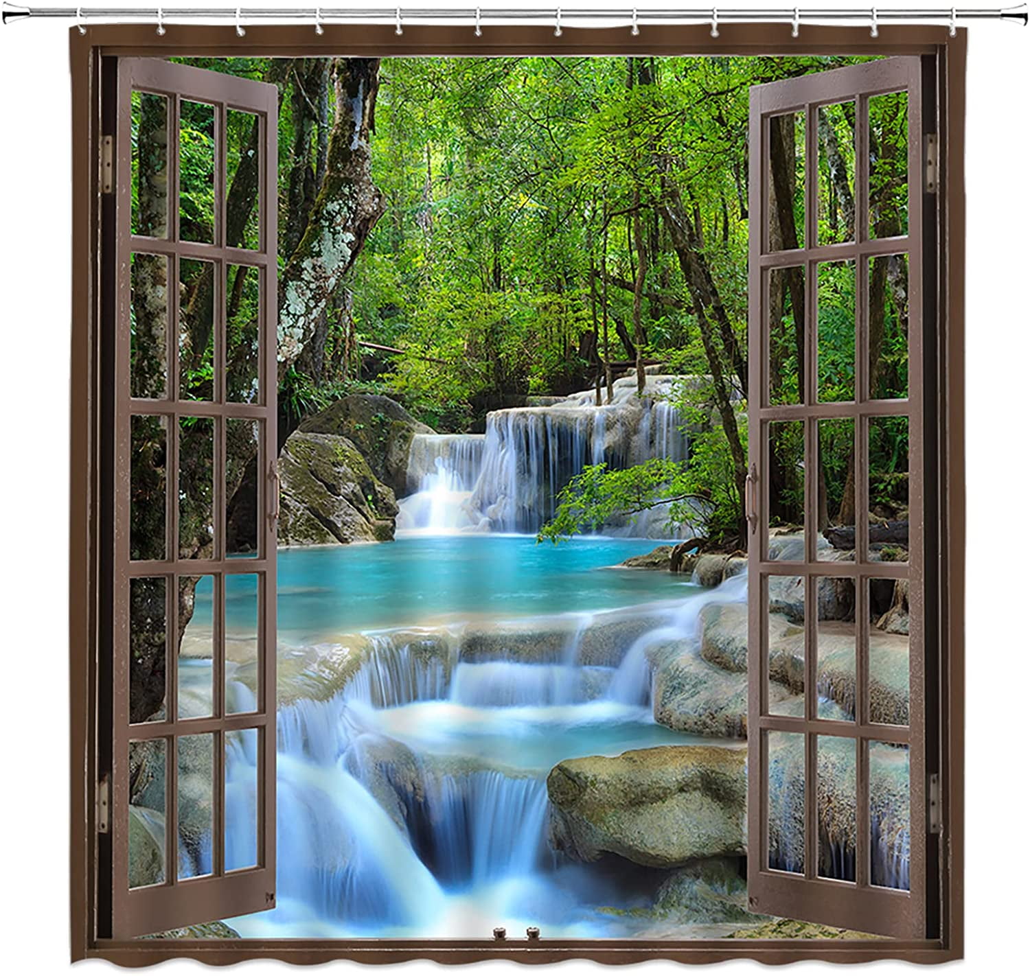 SPXUBZ Waterfall Shower Curtain Nature Scenery Forest Waterfall ...