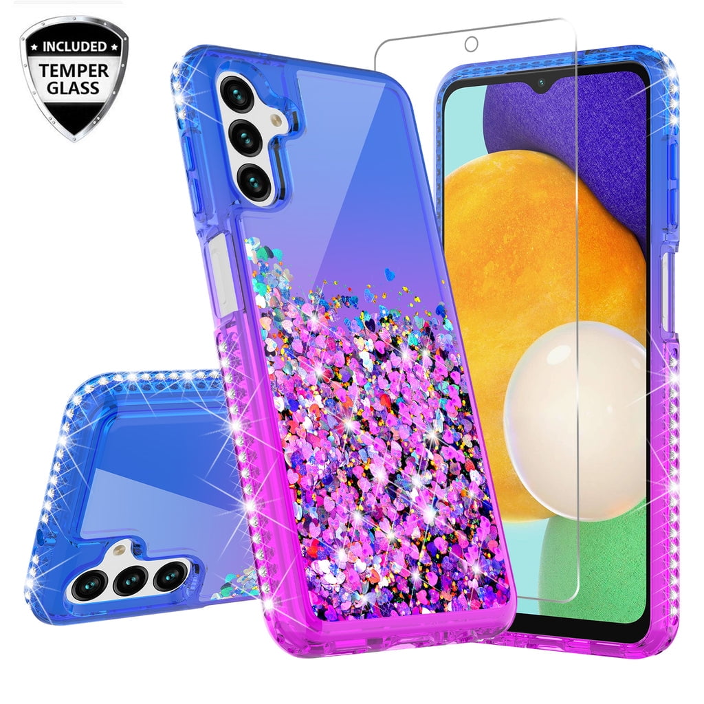 SPY CASE Samsung Galaxy A14 5G Liquid Glitter Shock Proof Phone Case with Tempered Glass Screen ...