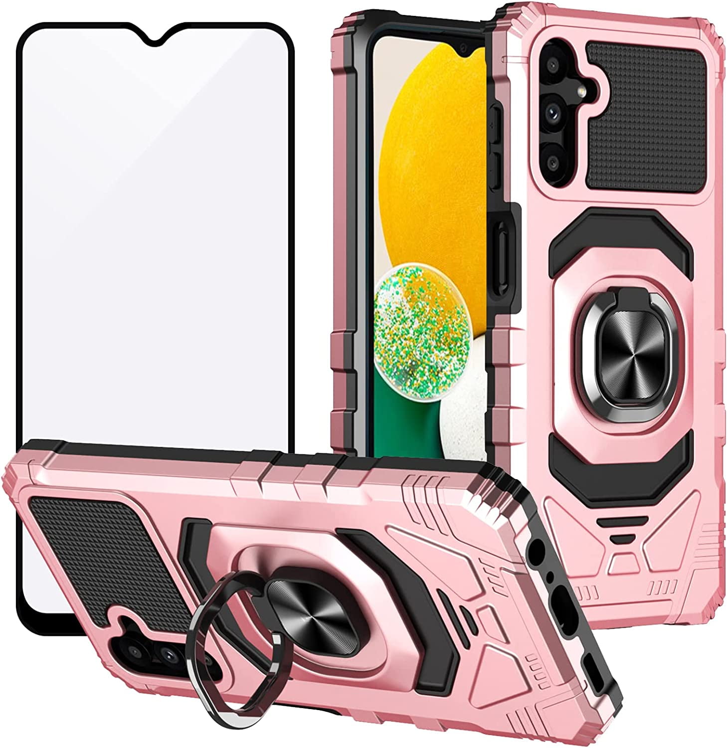 SPY CASE for Samsung Galaxy A14 5G Case w/Tempered Glass Screen Protector Ring Kickstand Car ...