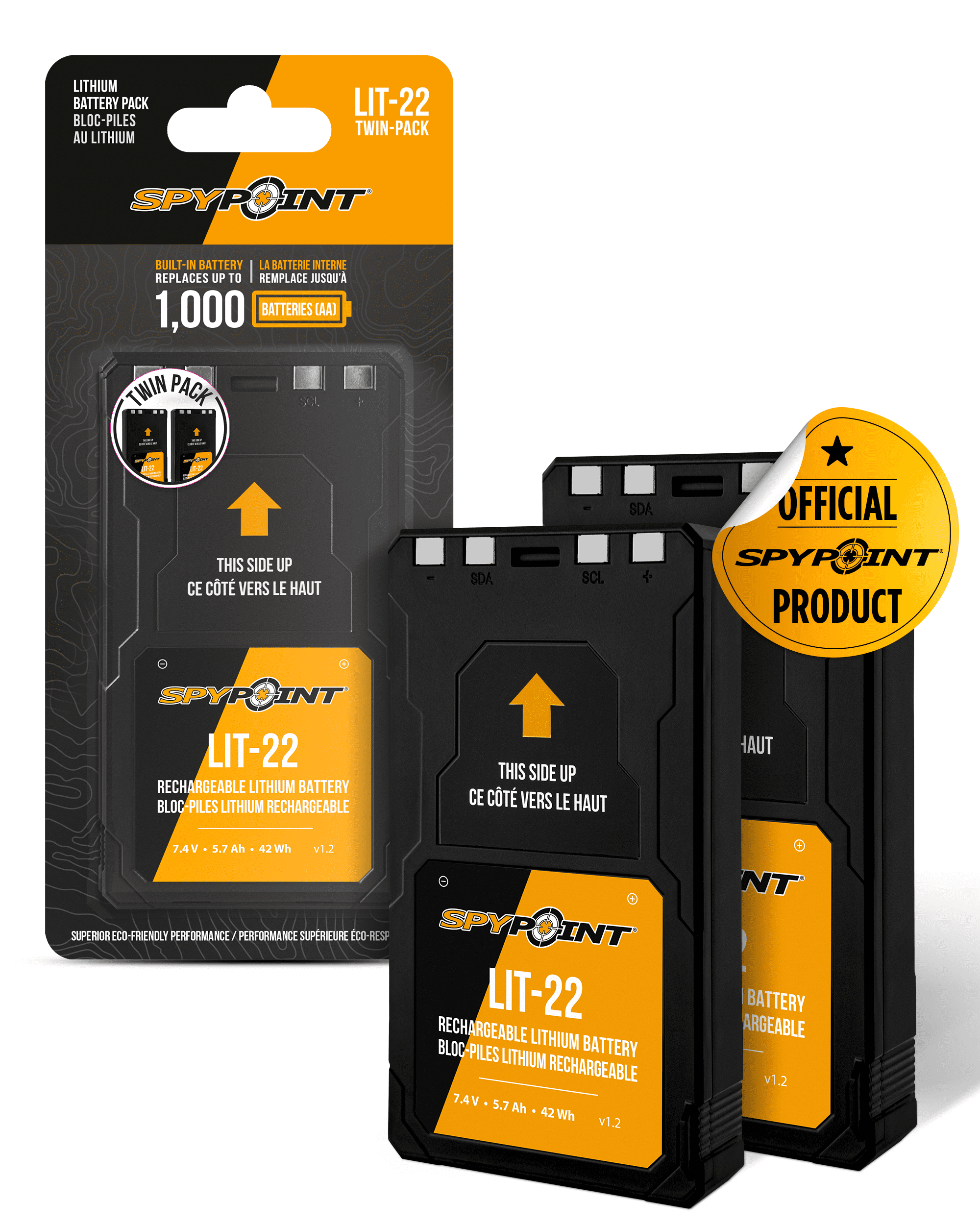 SPYPOINT LIT-22 Twin Pack, Rechargeable 7.4V Lithium Battery, 5.4Ah, AC ...