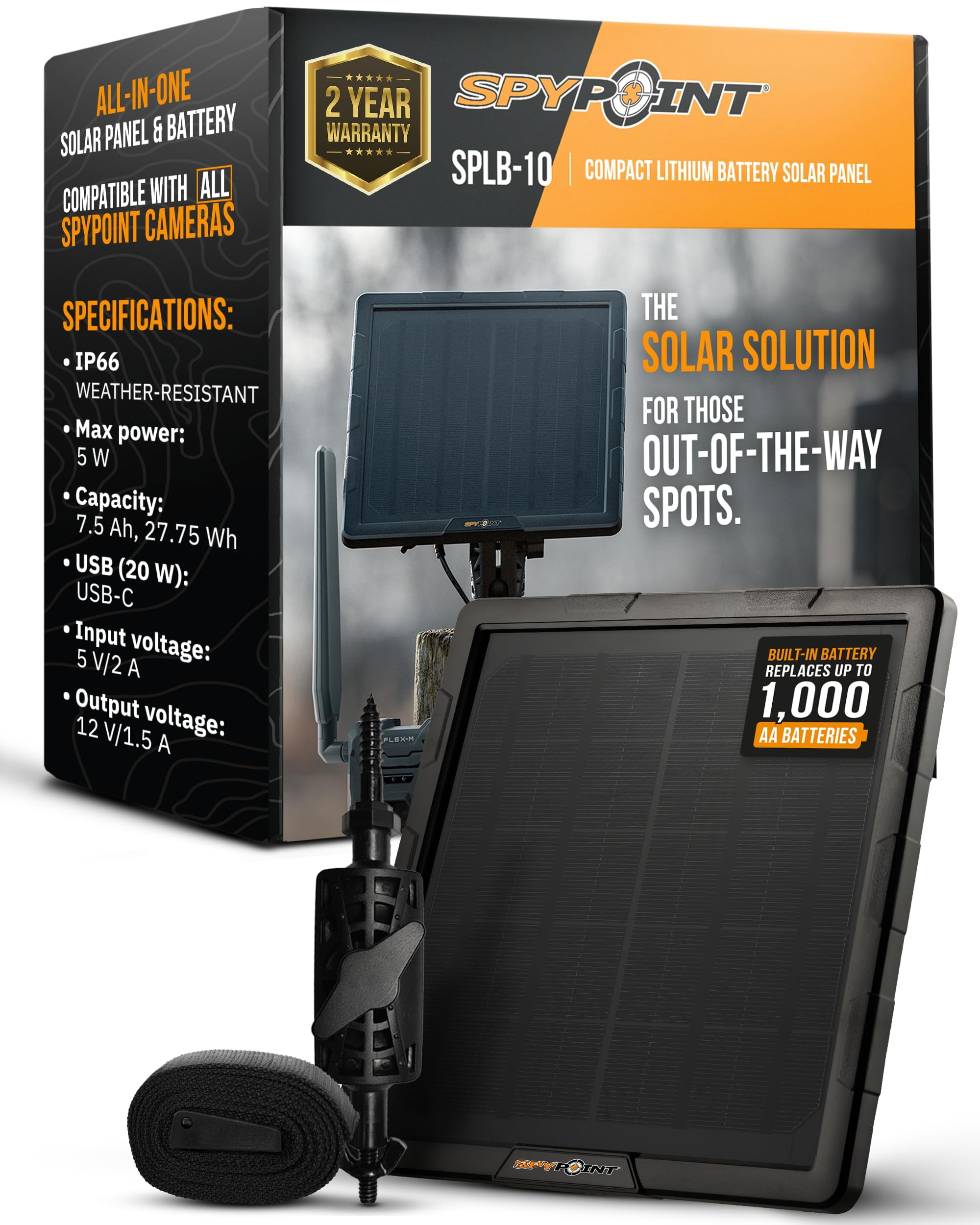SPYPOINT Solar Panel for Trail Camera with Internal Battery for Outdoor ...