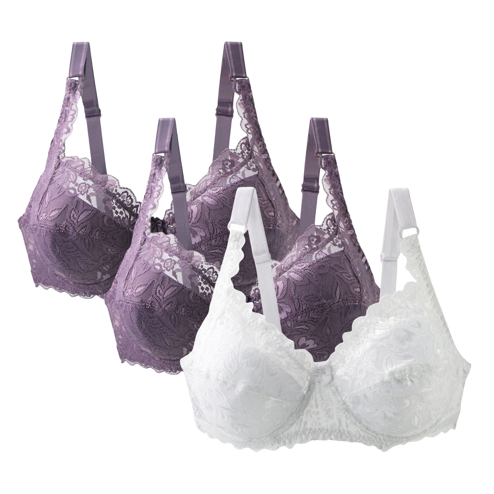 SPZTSX 3 Pack Women's Lace Bras Push Up Solid Color Soft Everyday ...
