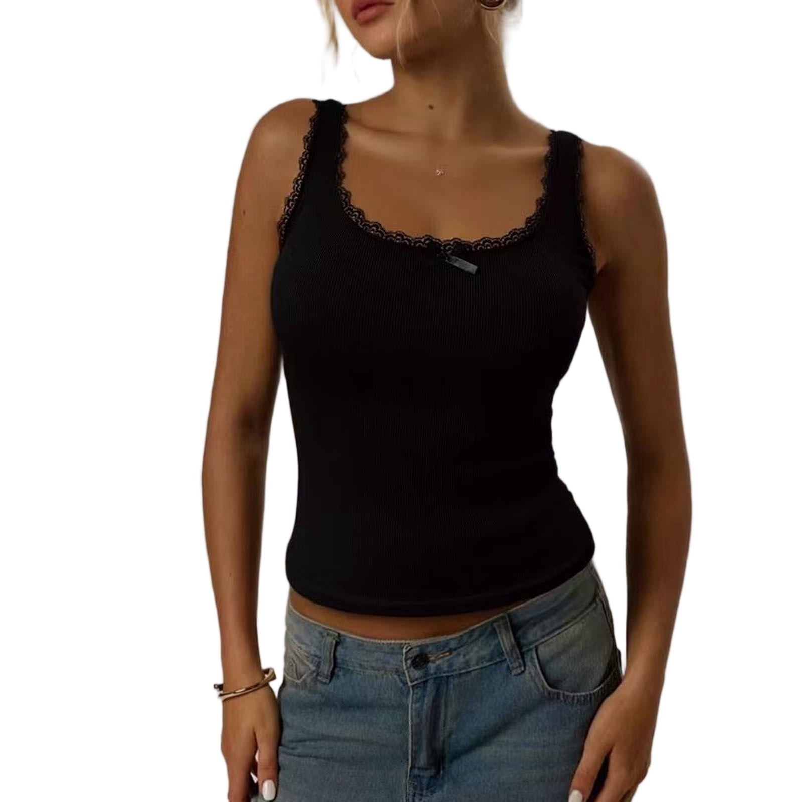 SPZTSX Womens Lace Trim Tank Tops with Padded Lining Scoop Neck ...