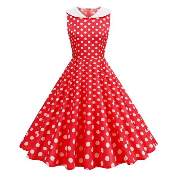 SPZTSX Womens Sleeveless Vintage Midi Dress Peter Pan Collar Polka Dot ...