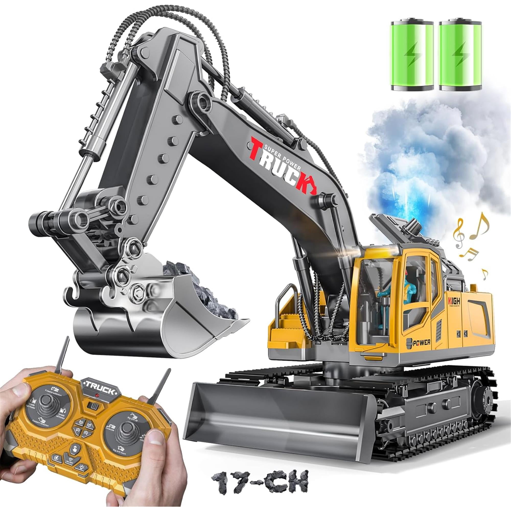 SQDWYGUO 17CH remote control excavator -2400mAh RC excavator toy, with ...