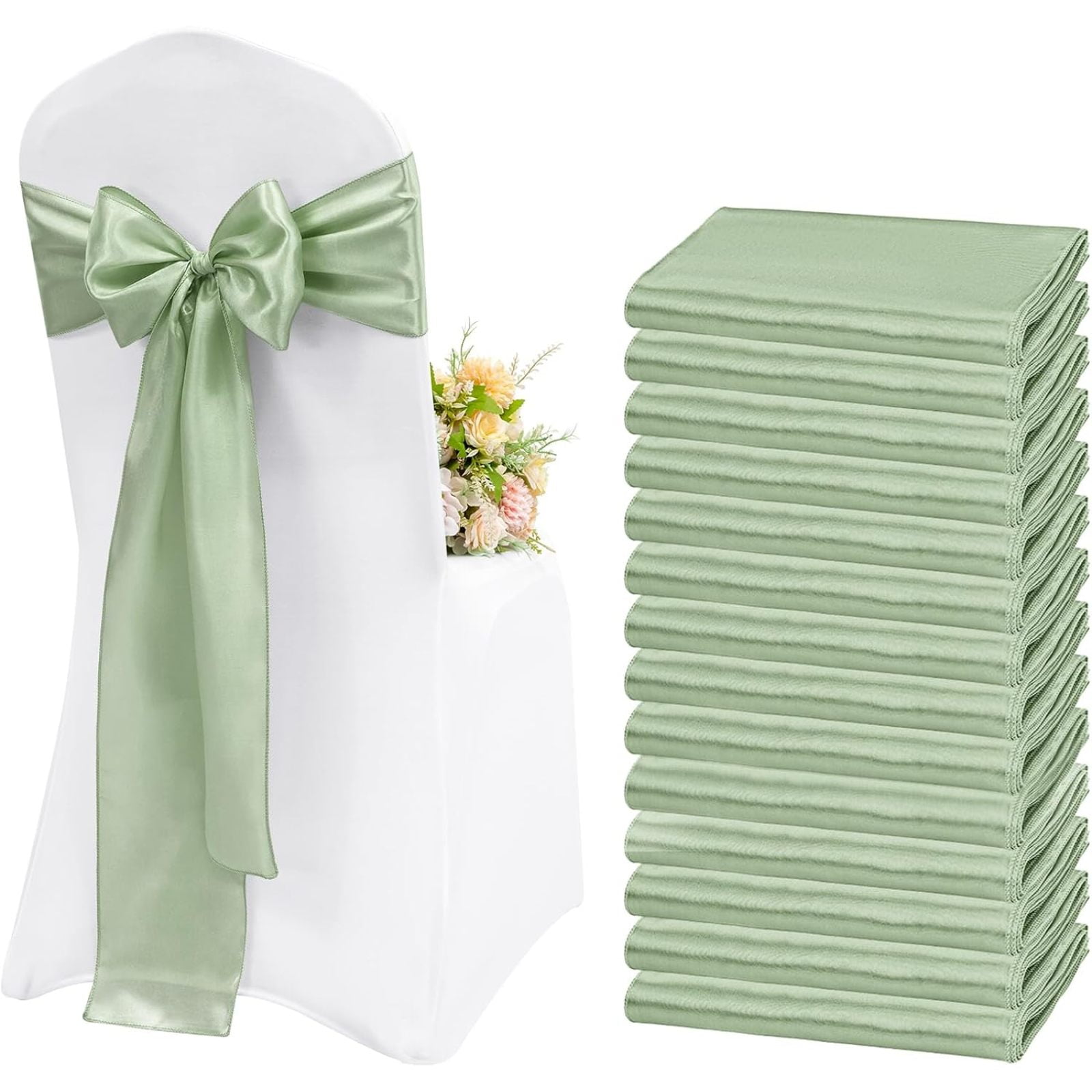 SQDWYGUO 60 PCS Satin Chair Sashes Bows Universal Chair Ribbon Ties ...
