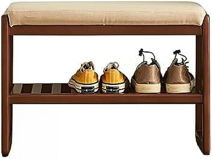 SQHJV Wood Shoe Bench 2-Tier Bench with Cushion Padded Seat Entryway ...
