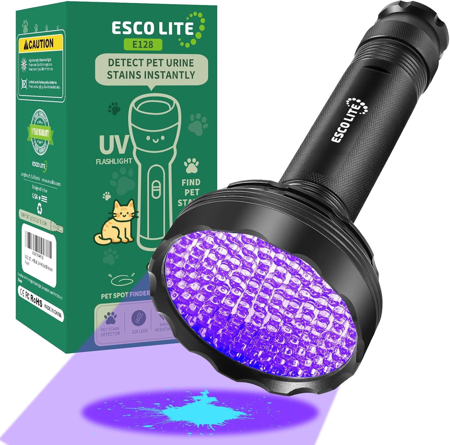 SQHQ Blacklight Flashlight 128 LED UV Flashlight, Upgraded Bright 395nm ...
