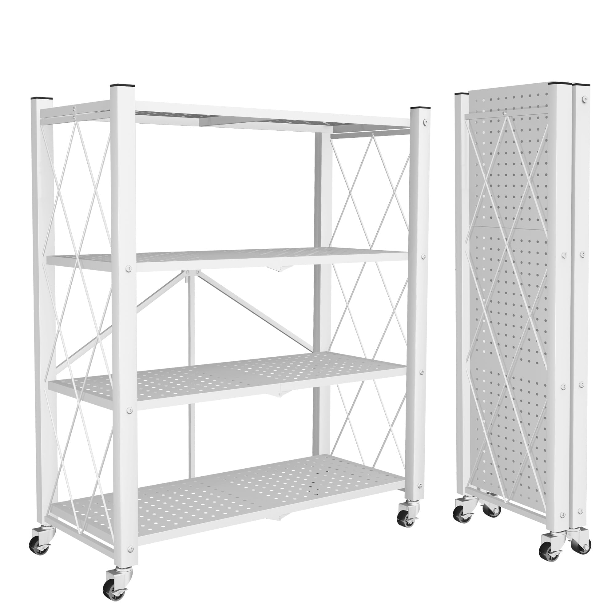 SQIREP 4-Tier Foldable Storage Shelf with Wheels Metal Rack Shelving ...