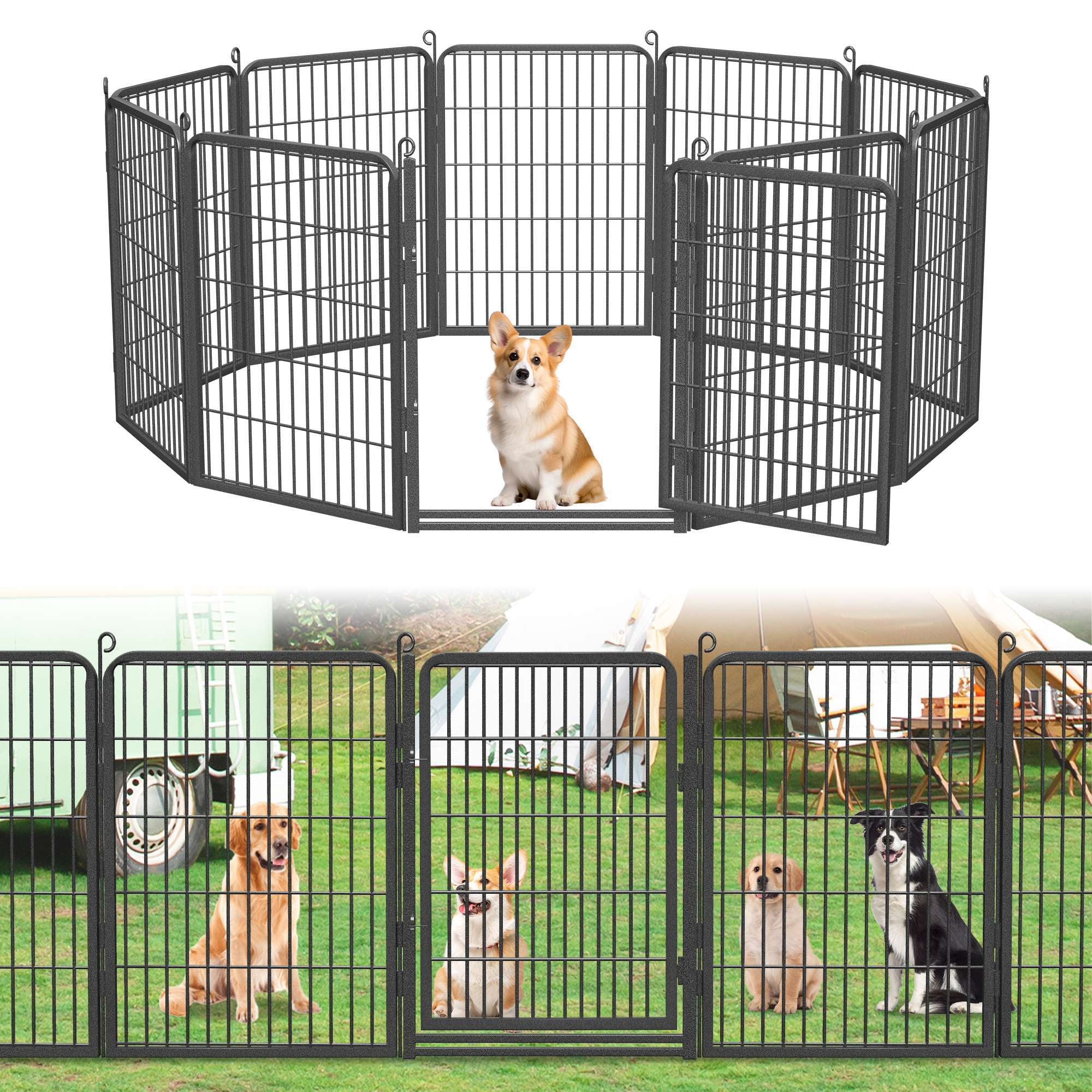 SQIREP Dog Playpen Outdoor, 10 Panels 32inch Indoor Dog Pen with Doors ...