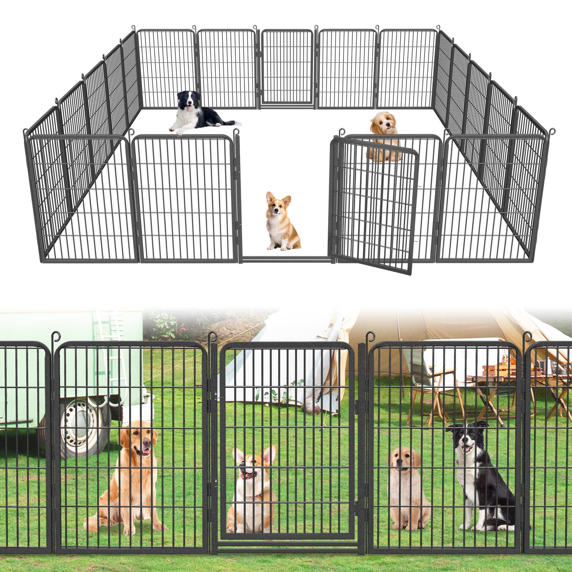 SQIREP Dog Playpen Outdoor, 20 Panels 32inch Indoor Dog Pen with Doors ...