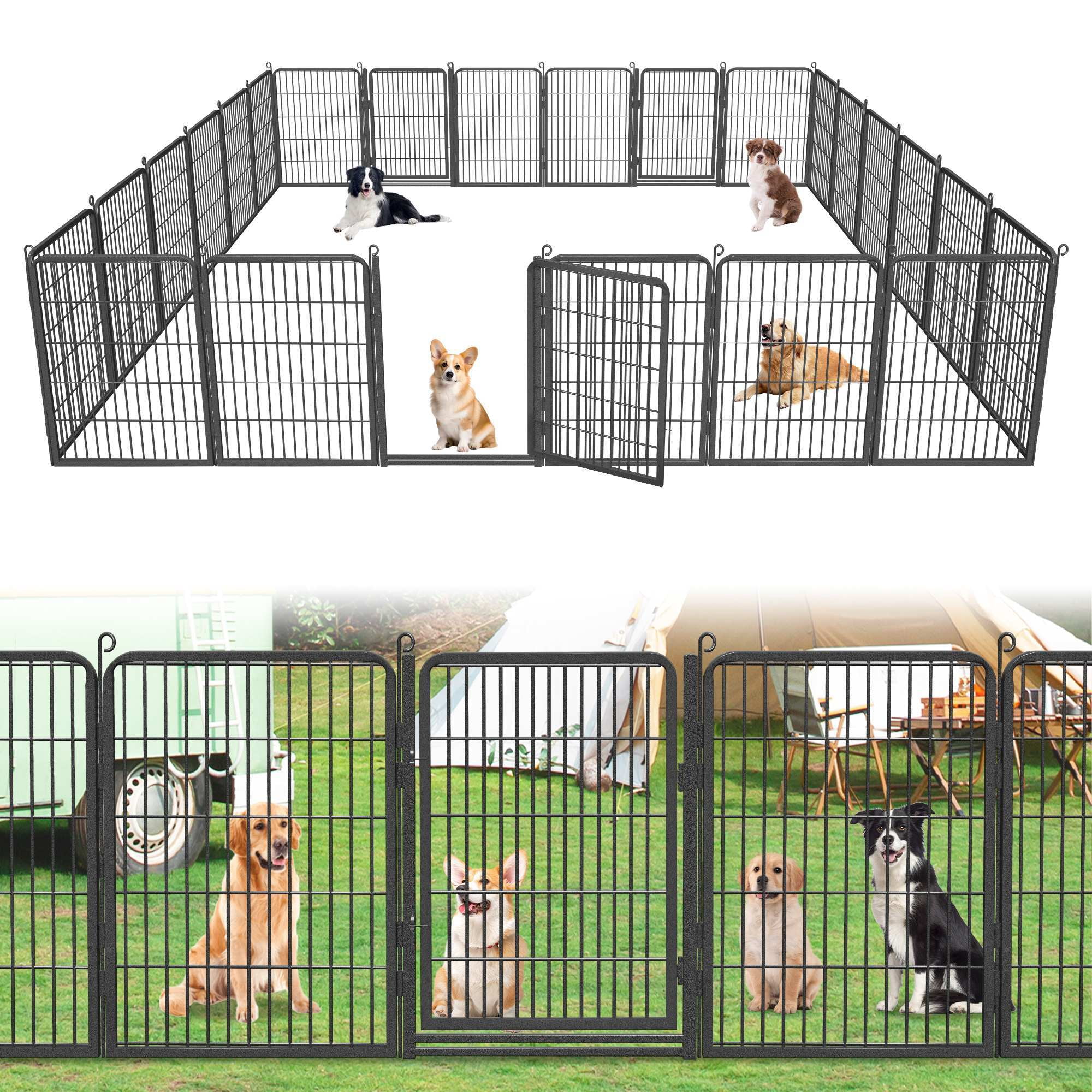 SQIREP Dog Playpen Outdoor, 24 Panels 32inch Indoor Dog Pen with Doors ...