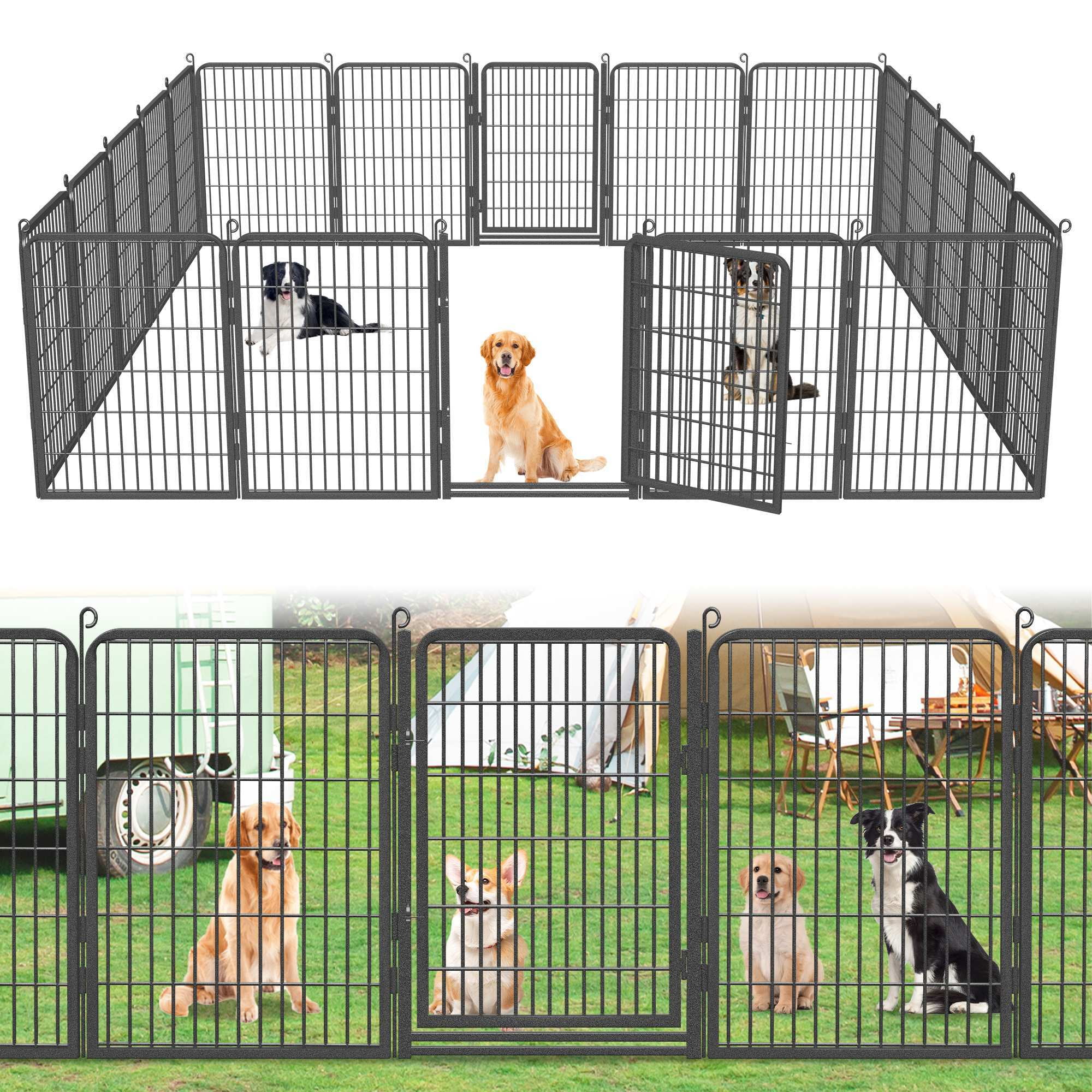 SQIREP Dog Playpen Outdoor, 24 Panels 40inch Indoor Dog Pen with Doors ...