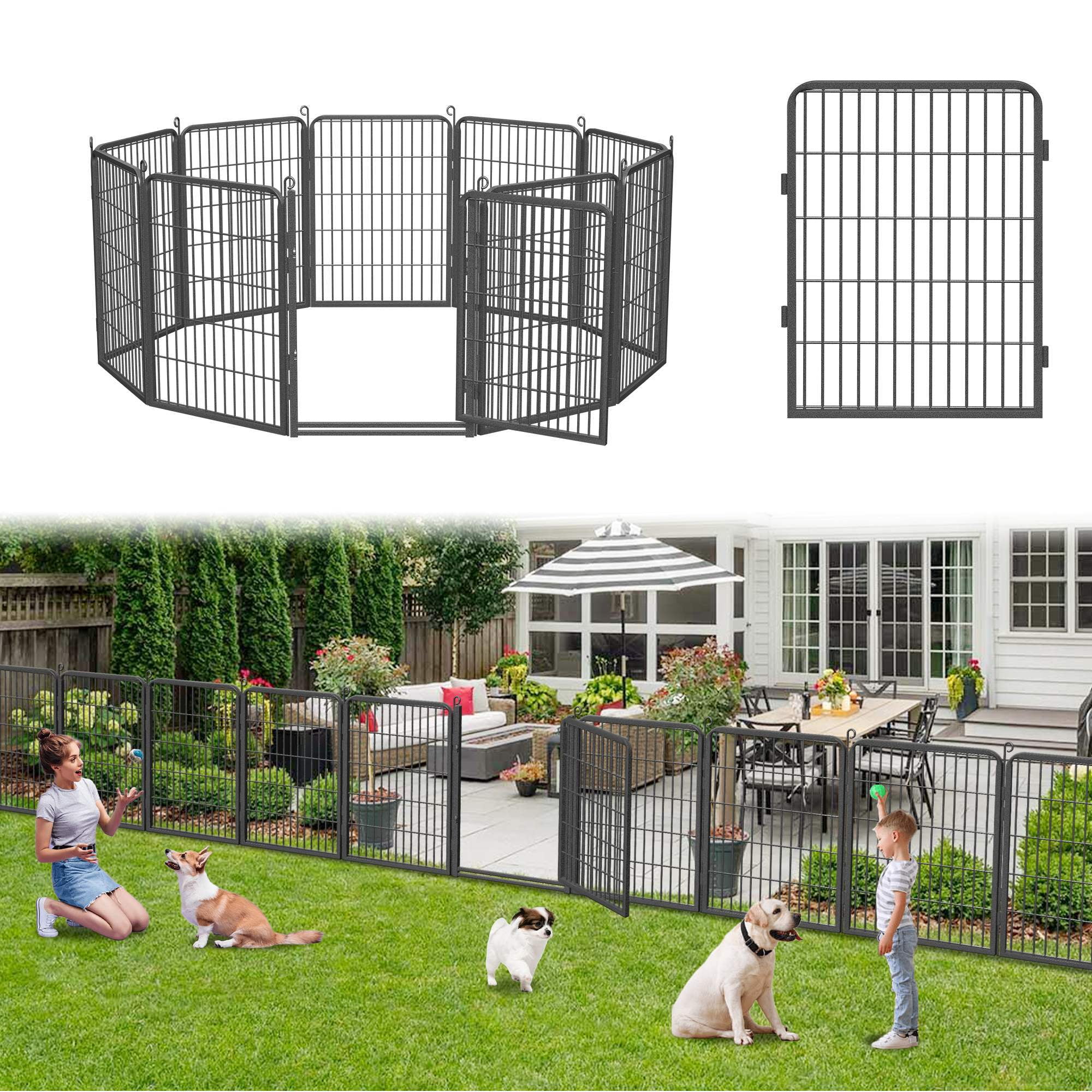 SQIREP Metal Garden Fence 22ft(L)x32in(H) No Dig Fence Decorative Garden Fencing with Gate ...