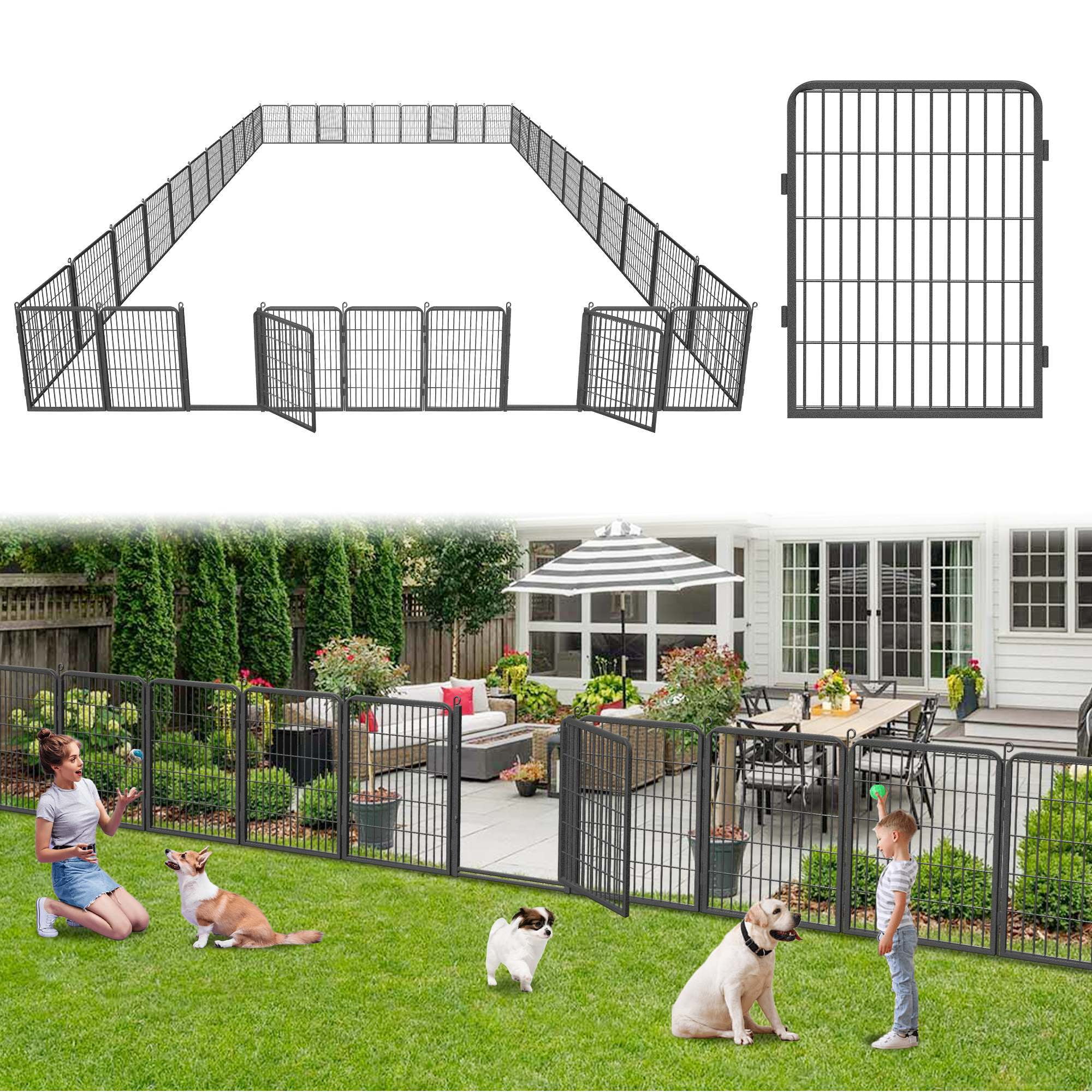 SQIREP Metal Garden Fence 87ft(L)x32in(H) No Dig Fence Decorative Garden Fencing with Gate ...