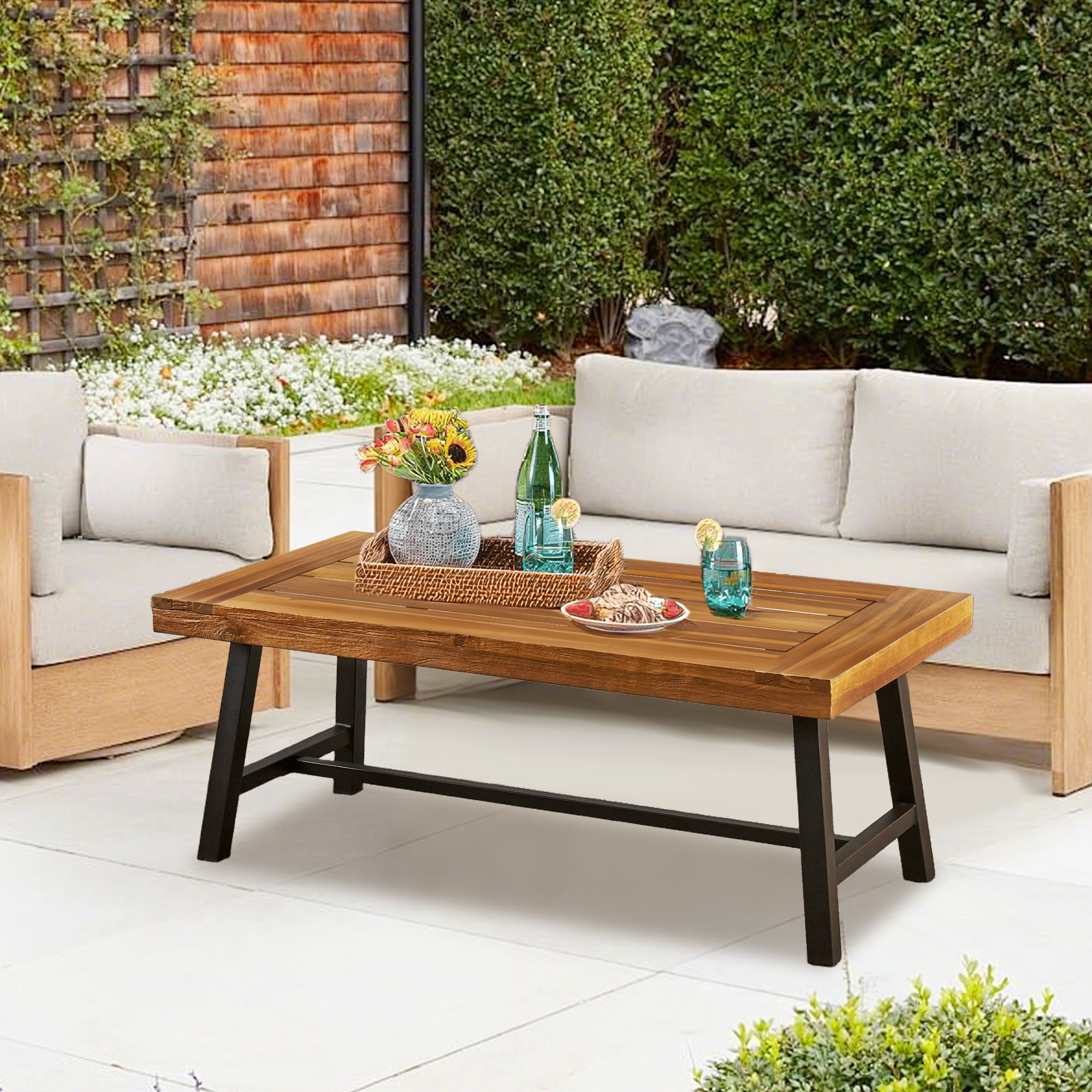 SQIREP Outdoor Coffee Table Rectangle, 45.75" Acacia Wood Coffee Table ...