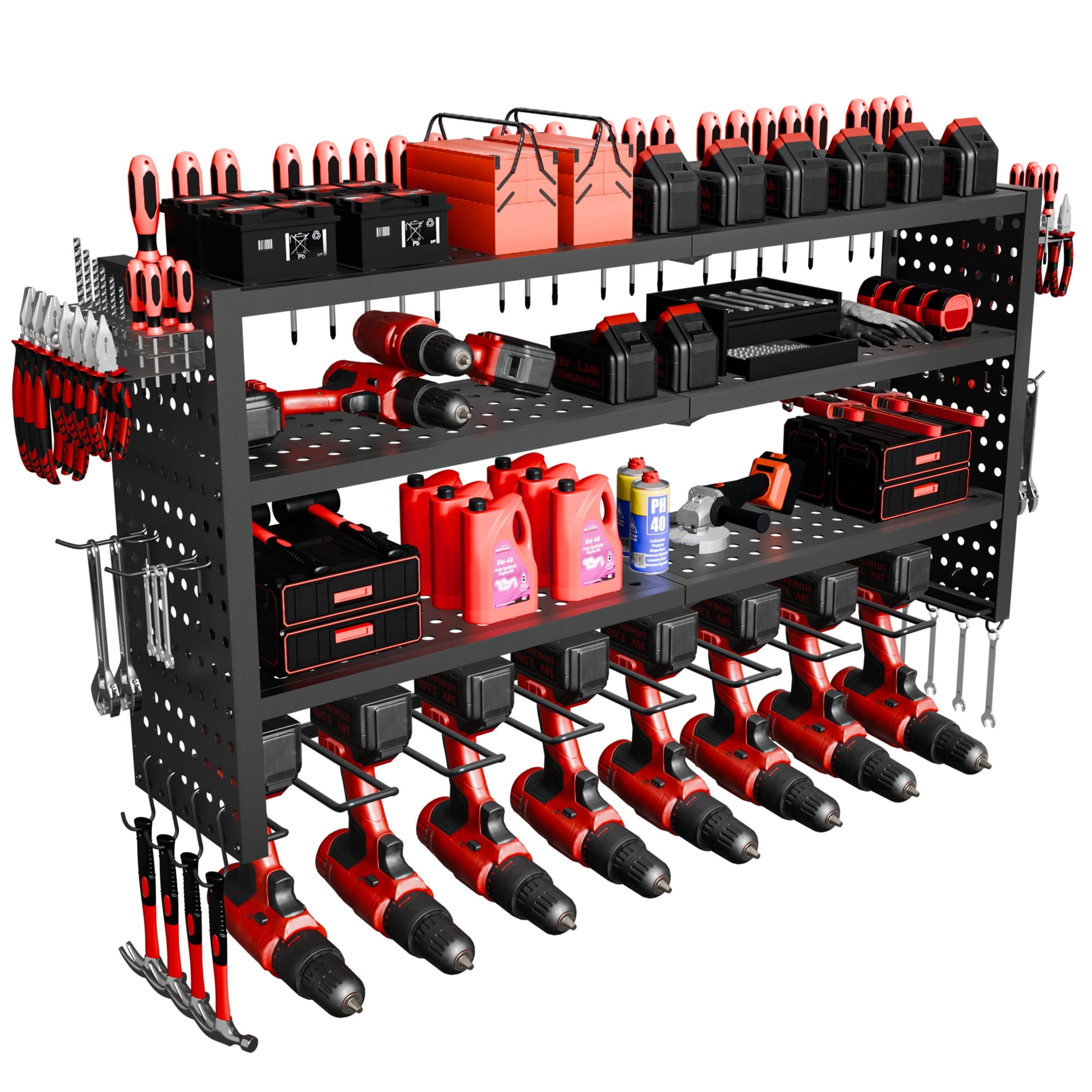 SQIREP Power Tool Organizer,4 Layers Storage Rack with 8 Drill Holders ...